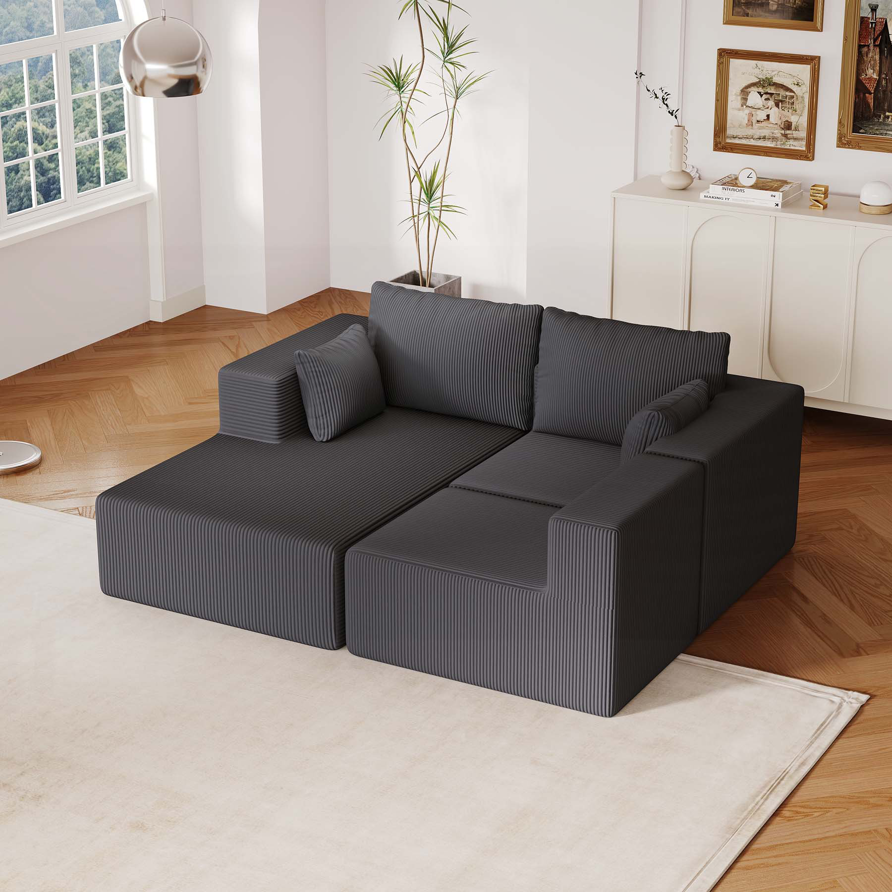 Ivy Bronx Comfortable Modular Foam Couch with Chaise for Living Room ...