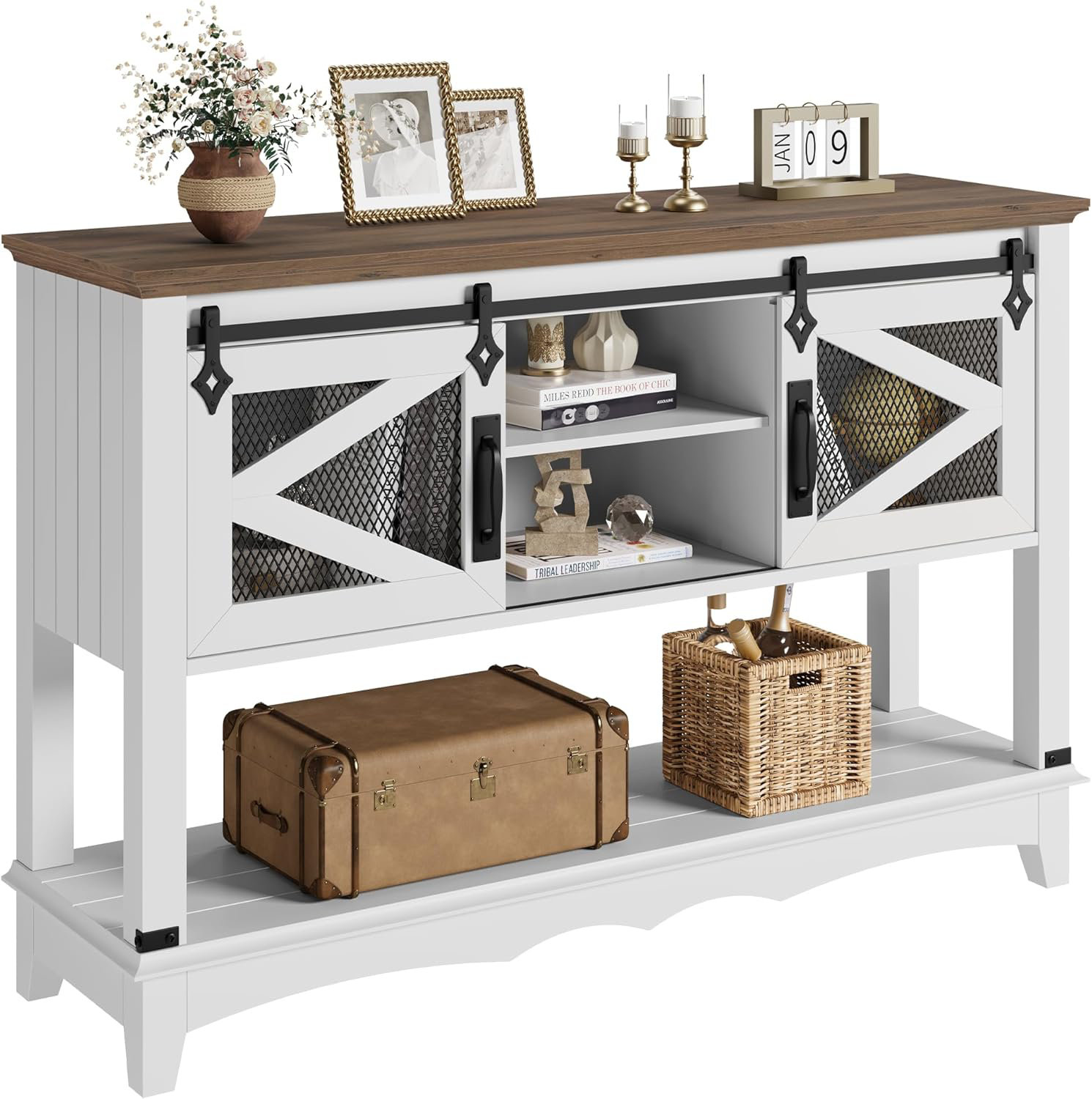 Gracie Oaks Entryway Table With Storage – Farmhouse Foyer Table, White ...