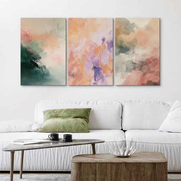 IDEA4WALL " Green Pink Triptych Bright Abstract Modern Colorful Paint ...