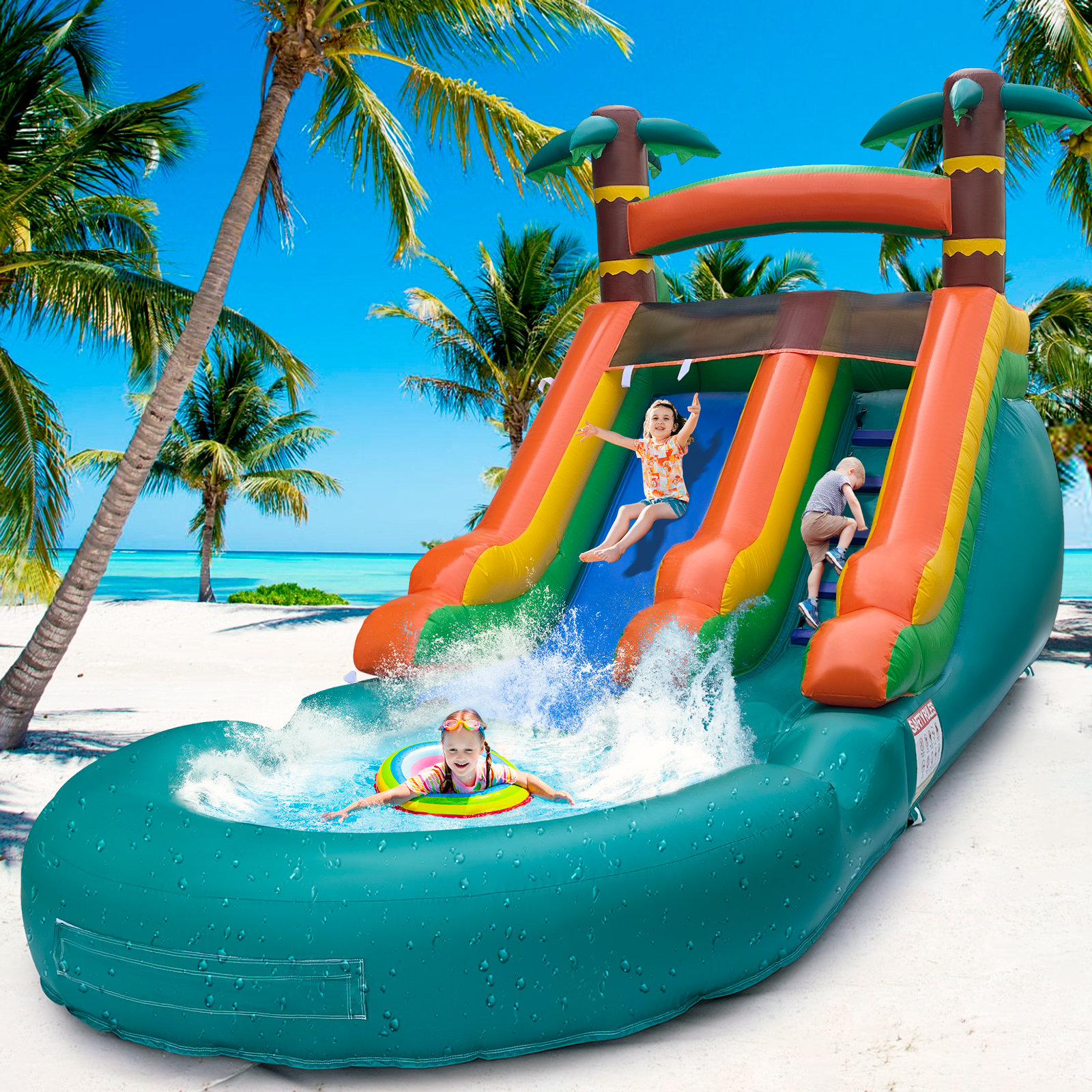 Connsann 21' x 9' Safari Inflatable Water Slide with Pool, Backyard ...