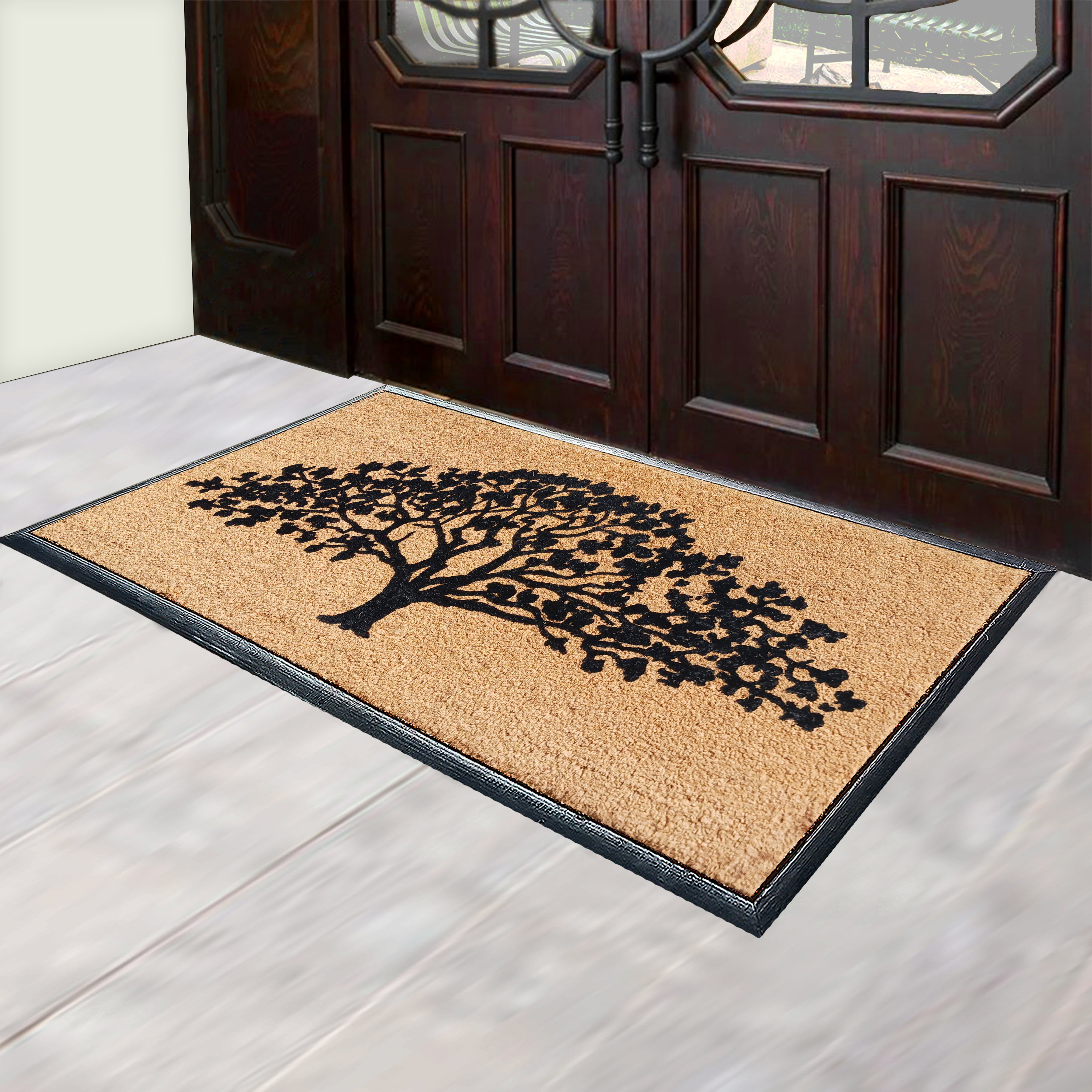 Wildon Home® Grand tapis de porte flottant à la main en fibre de coco naturelle Lika - 30 po x ...
