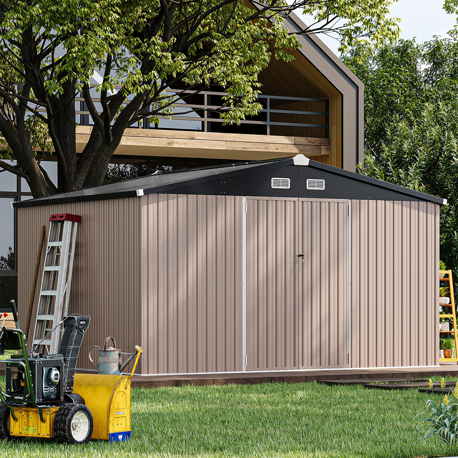 JolyDale 12 Ft. W X 10 Ft. D Metal Storage Shed With Metal Base Frame ...