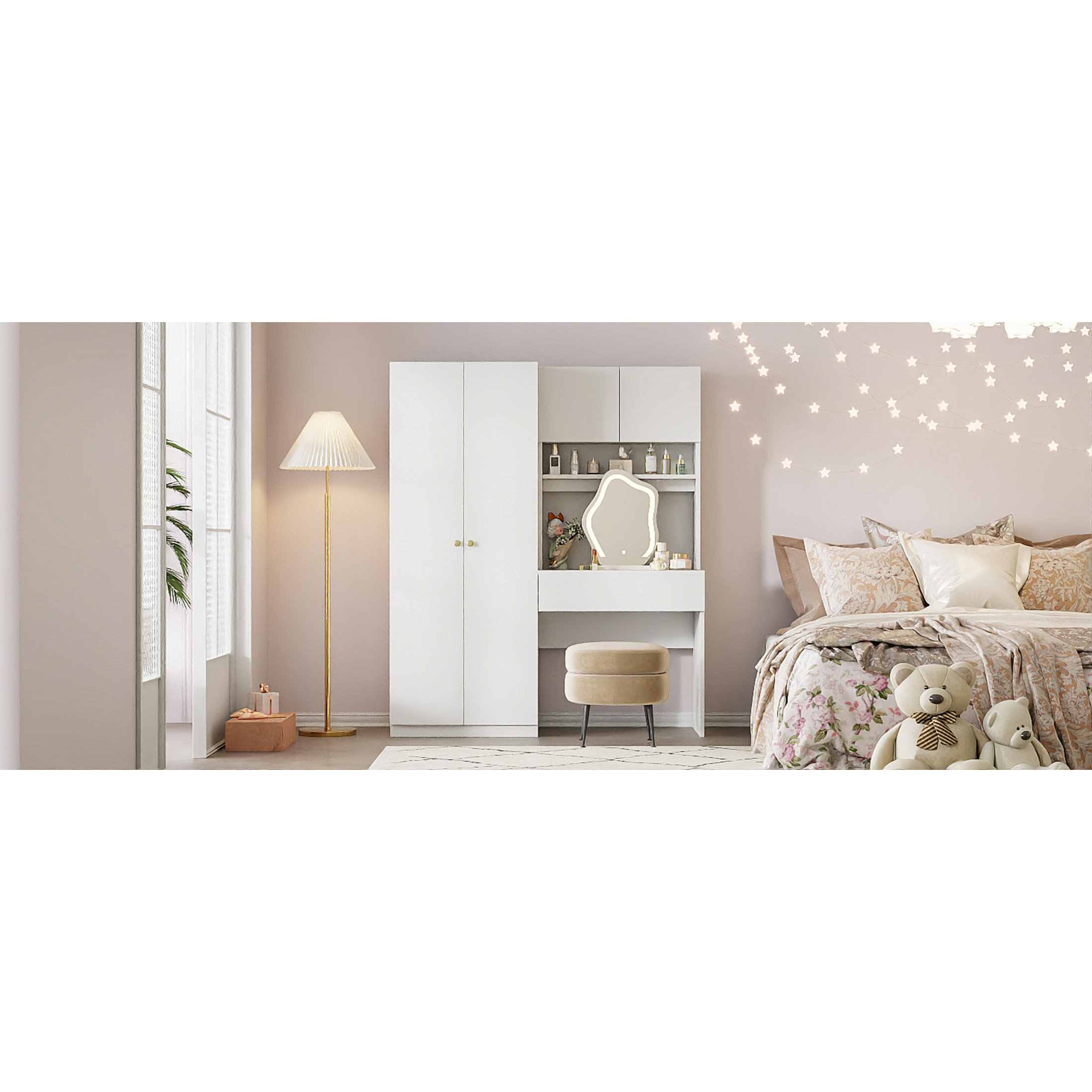 Latitude Run® 2-Door Wooden Storage Vanity Wardrobe for Bedroom with ...