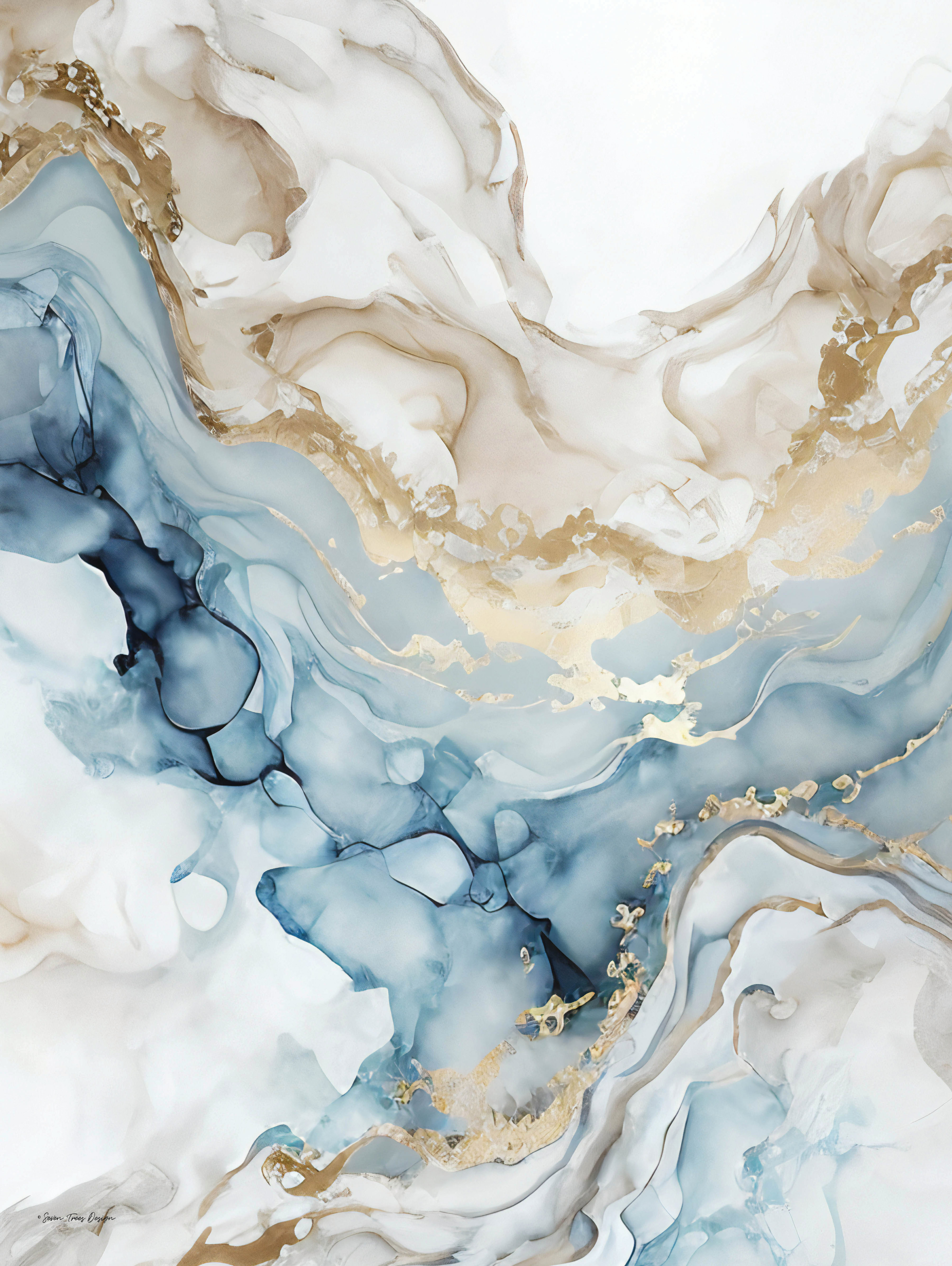 Wrought Studio Blue Art Marble On Canvas by Seven Trees Design Print ...