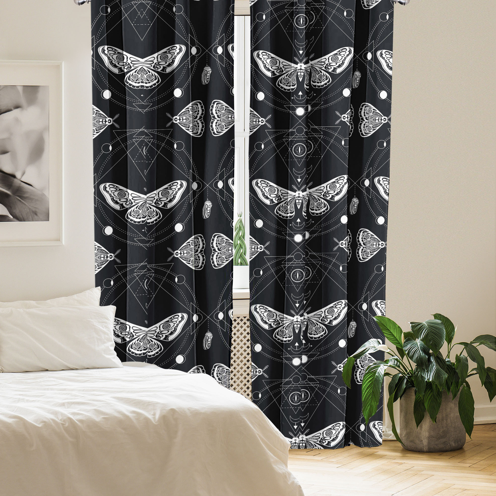 Ambesonne Lunar Moth Curtains Medieval Astrology Print Pair 427270 ...