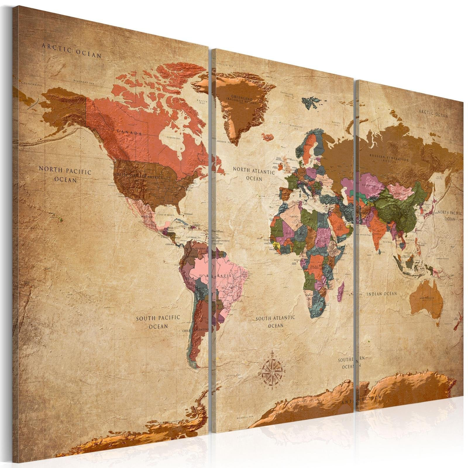 Longshore Tides Stretched Canvas World Map Art - Maps: Brown Elegance ...