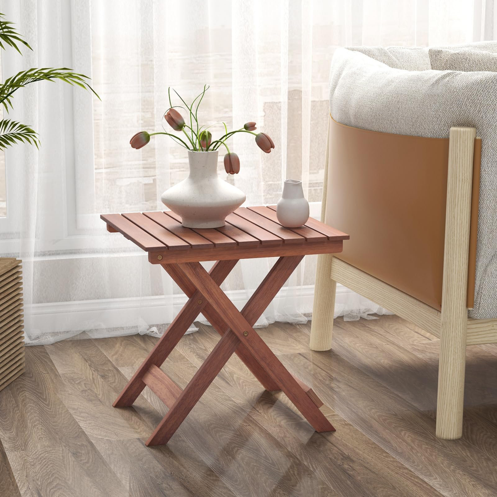 Fcbnposi Folding Side Table, Solid Acacia Wood Small Garden Coffee ...