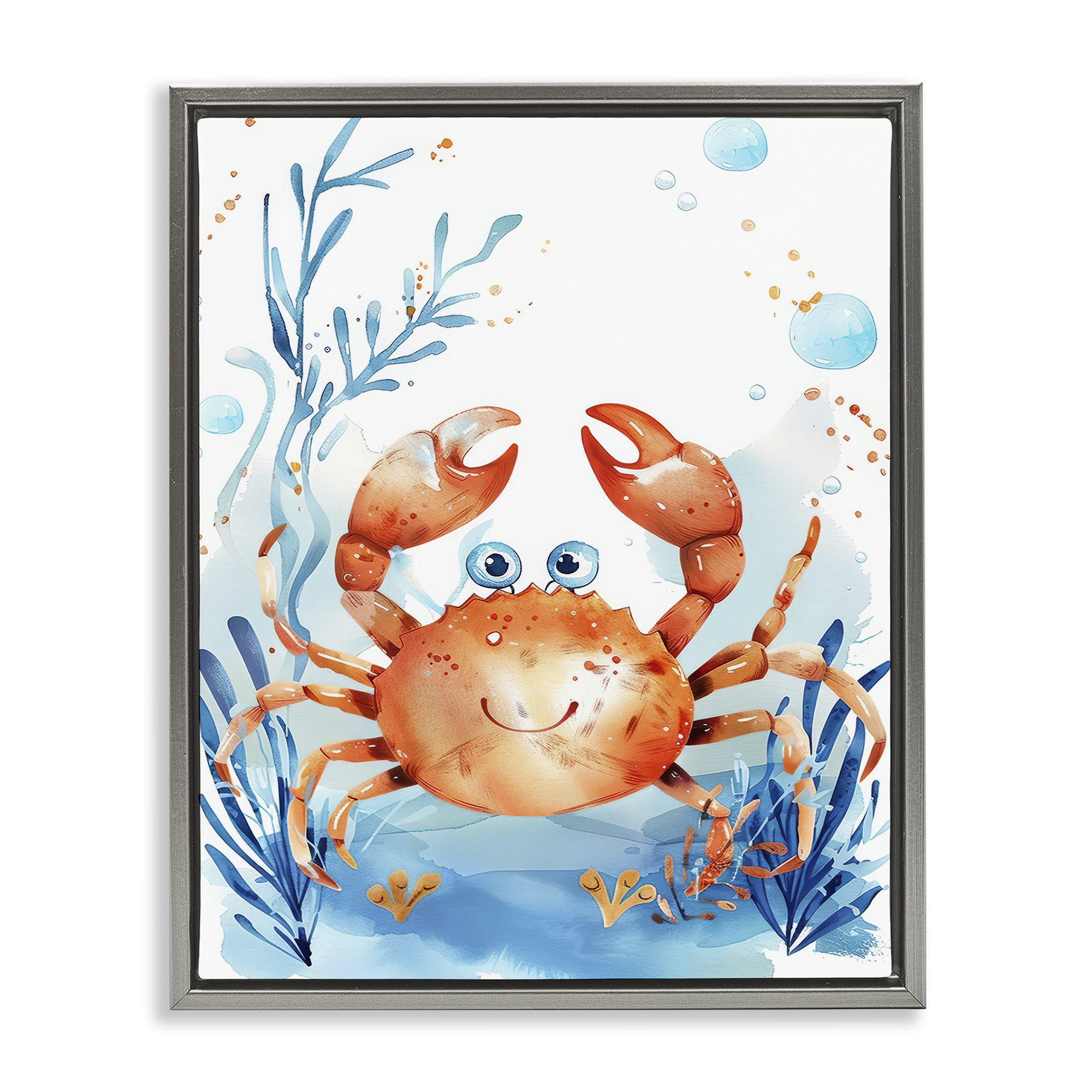 Beachcrest Home™ Smiling Crab Underwater Framed Floater Canvas Wall Art ...