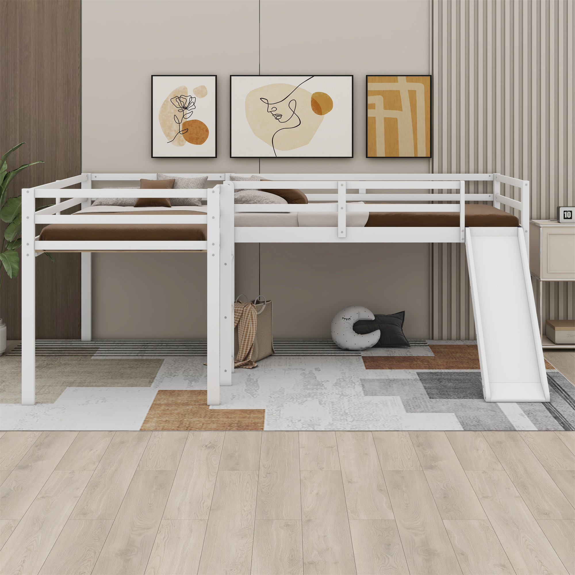 Harriet Bee L-Shaped Loft Bed With Ladder And Slide | Wayfair