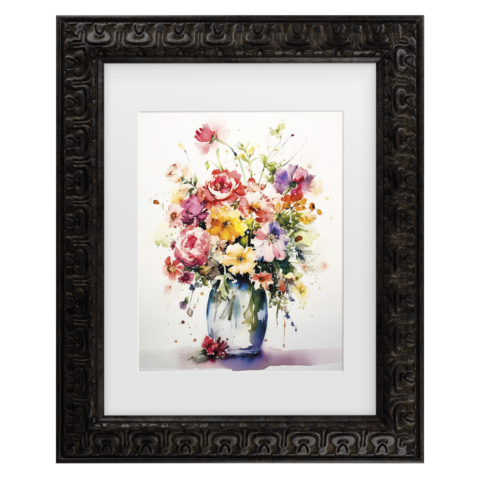 Ebern Designs Bolog Incado Vibrant Bouquet Matted Framed Art | Wayfair