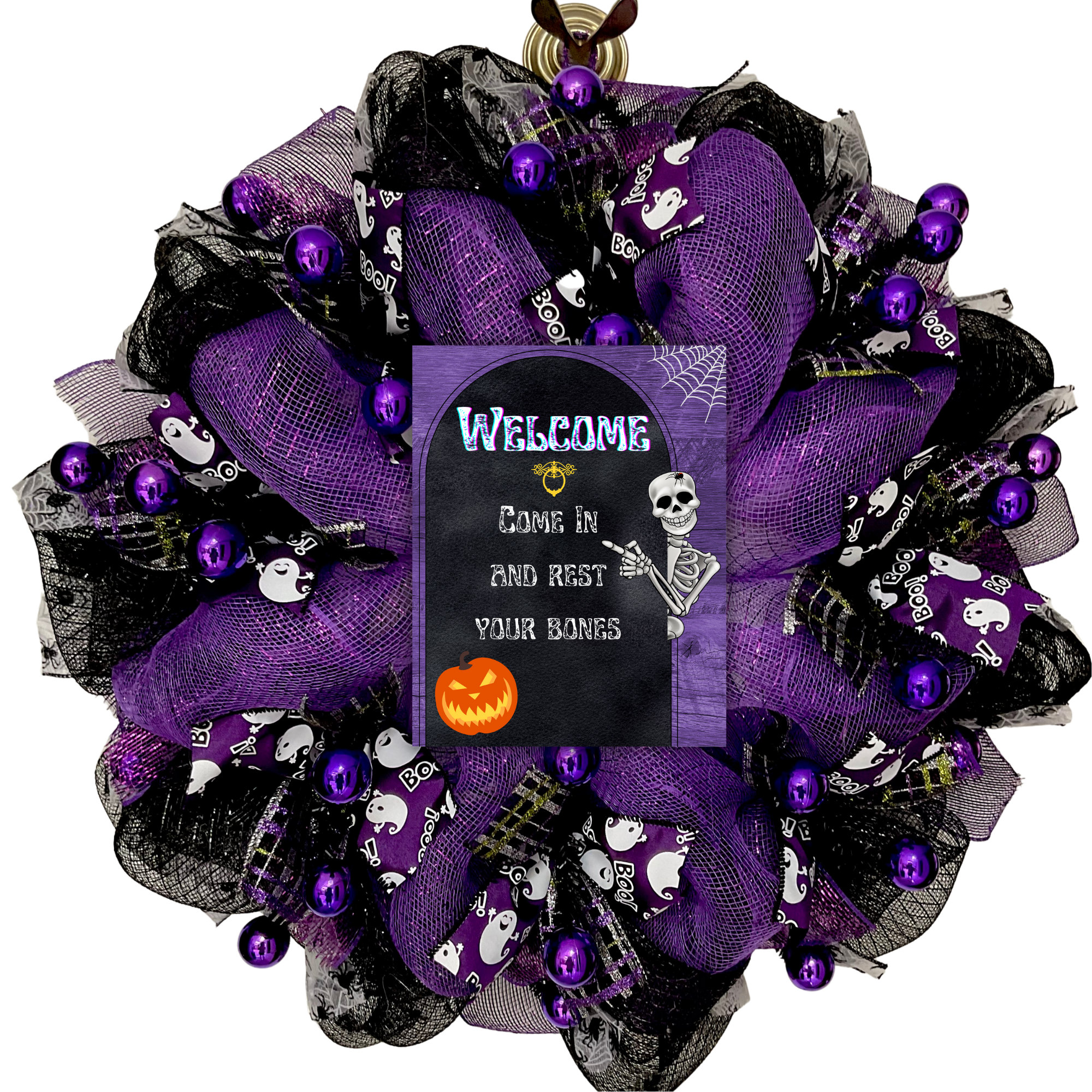 The Holiday Aisle® Halloween Wreath Come In And Rest Your Bones ...