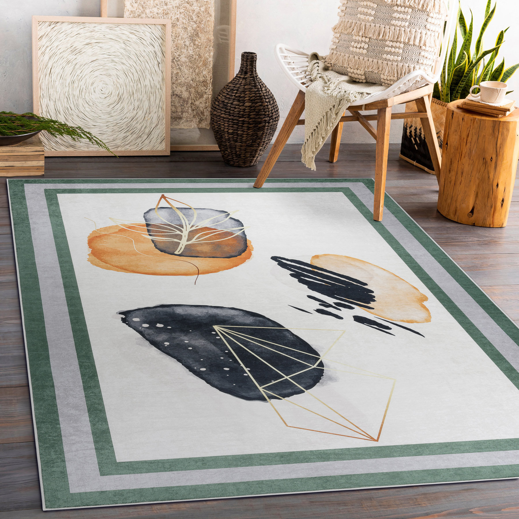 Ivy Bronx Rethman White/Green Rug | Wayfair.co.uk