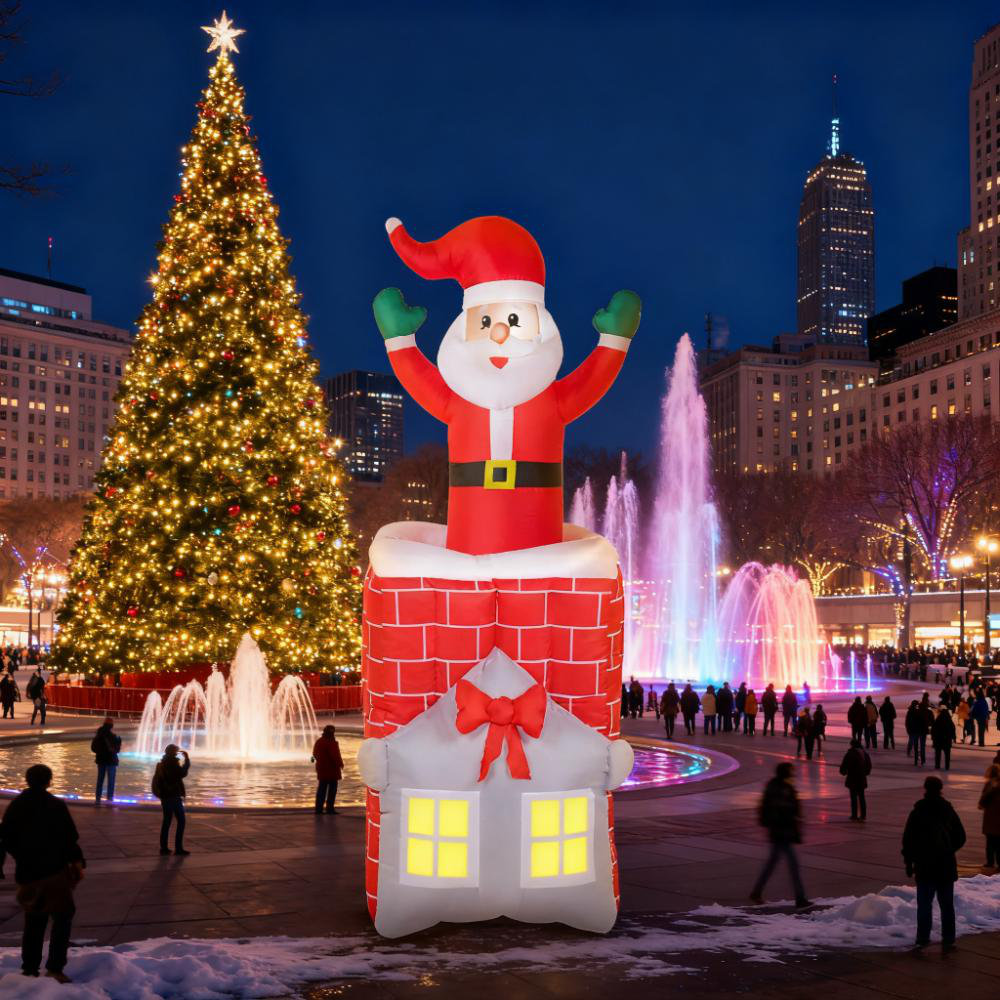 The Holiday Aisle® 7FT Dynamic Santa Chimney Inflatable | LED Lighted ...