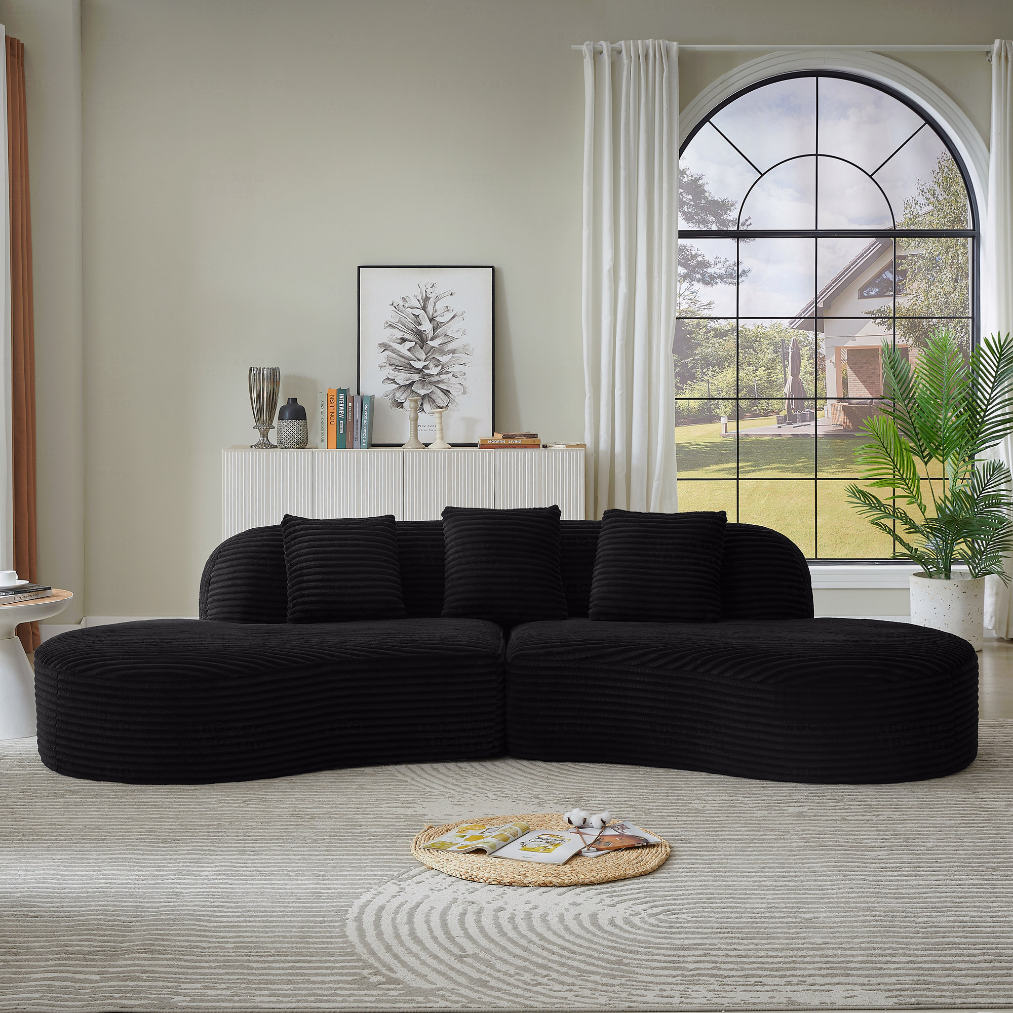Latitude Run® Basic Sectional Sofa, Corduroy Compressed Upholstered ...
