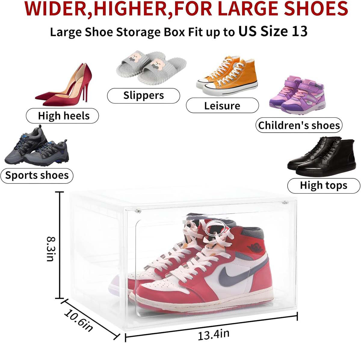 Rebrilliant Large Shoe Boxes Clear Plastic Stackable, 8 Pack Drop Side ...