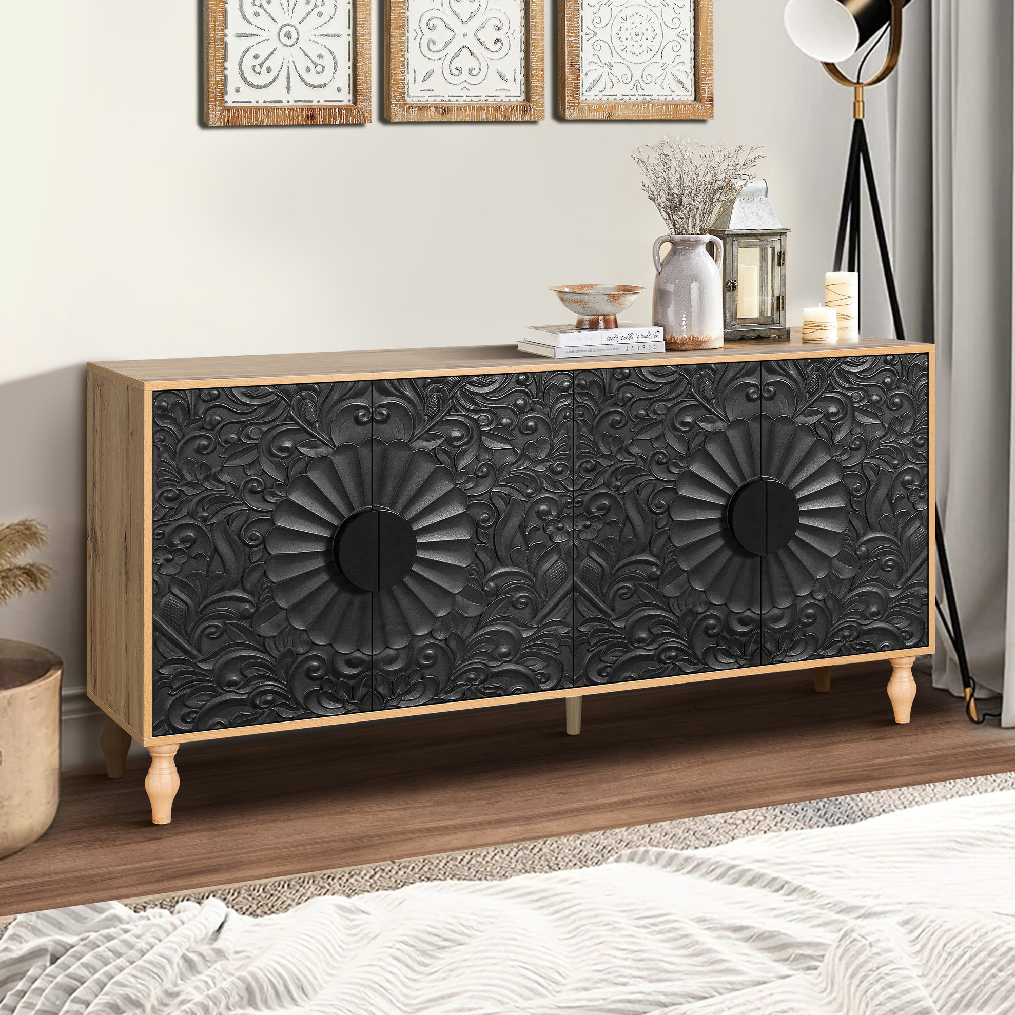 Latitude Run® White Sculpture Door Tv Cabinet With Black Advanced Sense ...