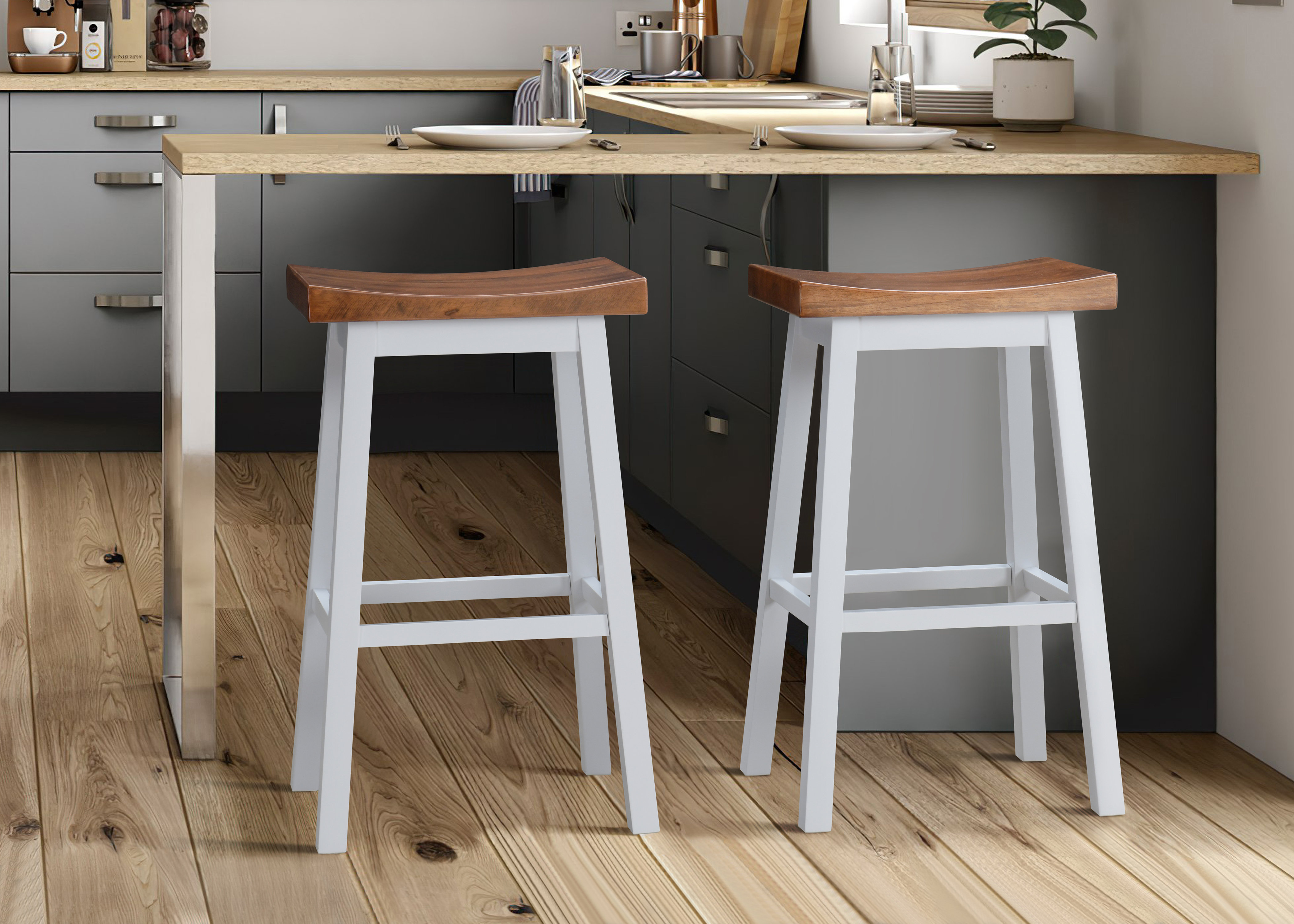 LuXeo Lakewood Solid Wood Saddle Barstool & Reviews | Wayfair