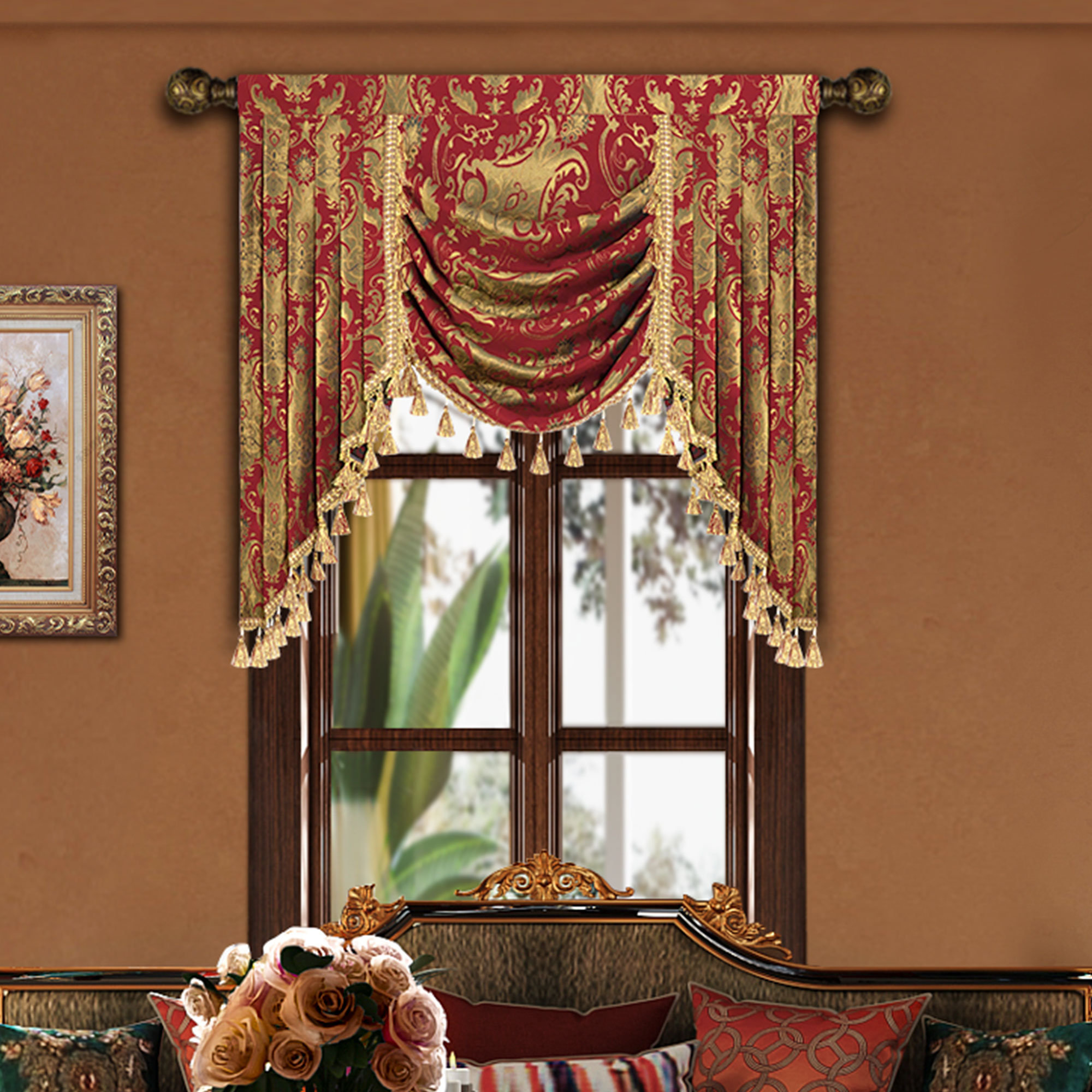 TOPLUXE Damask Window Valance in Red & Reviews | Wayfair