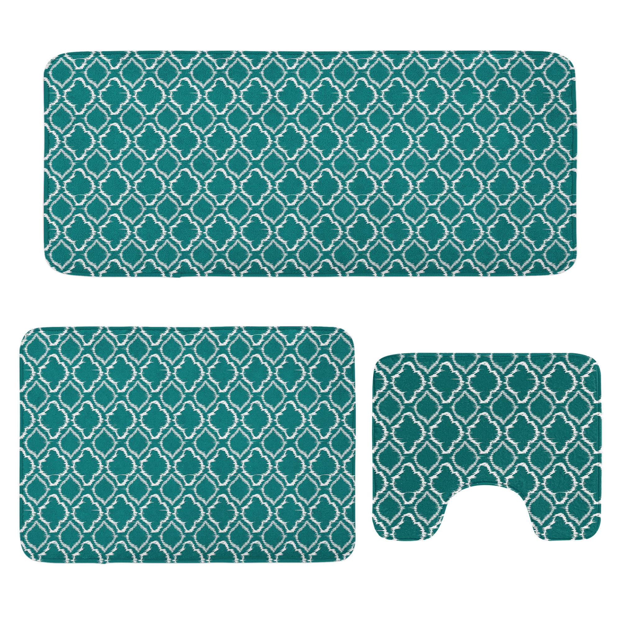 East Urban Home Teal Bathroom Rug Set 3 Pieces U-Shape & Rectangle Mats ...