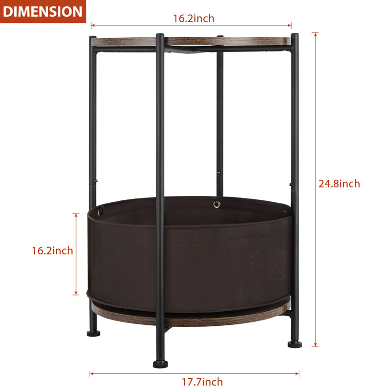 17 Stories Wood Round Storage End Table, Side Table with Fabric Basket ...