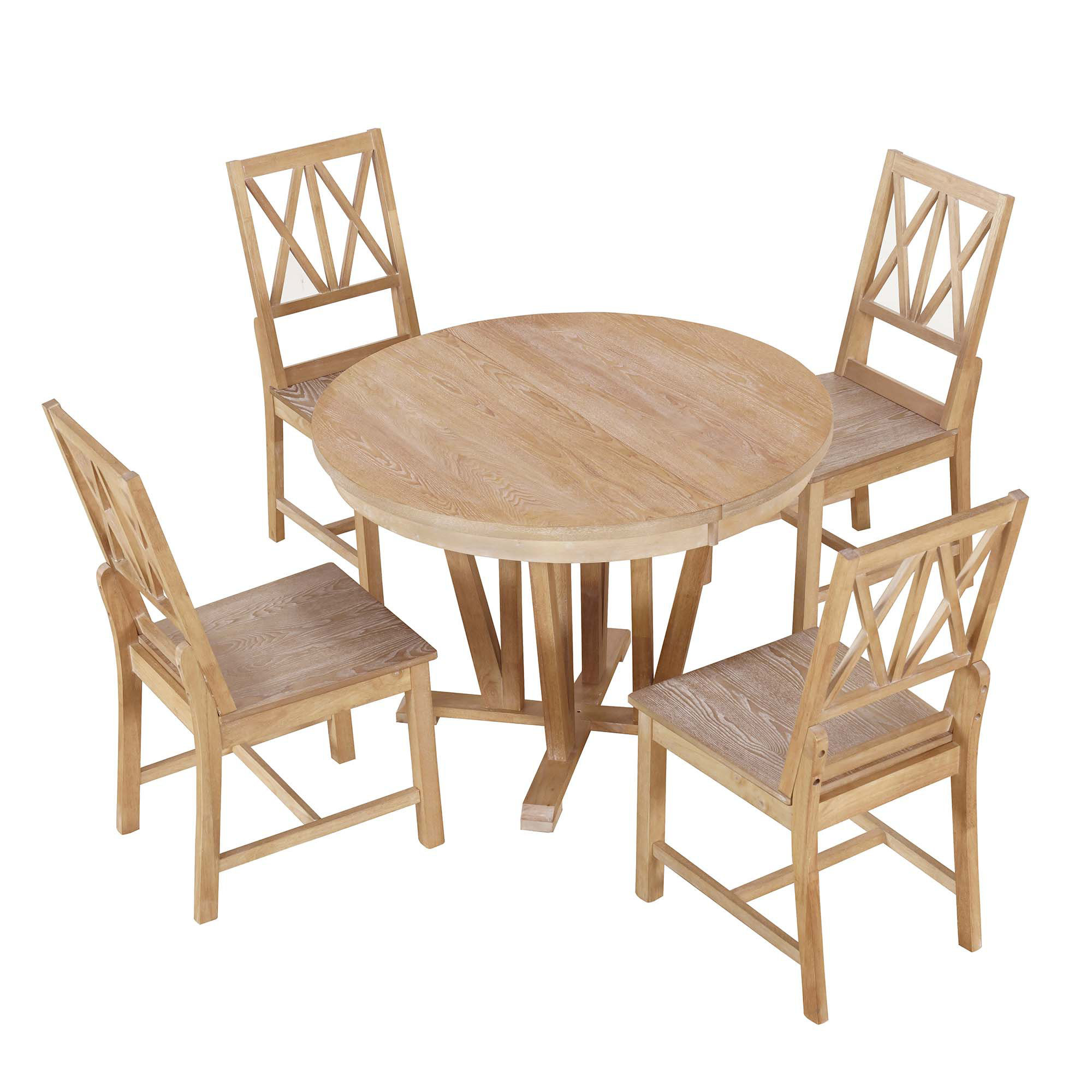 Gracie Oaks Rustic 5-Piece Extendable Dining Table Set Round Trestle ...