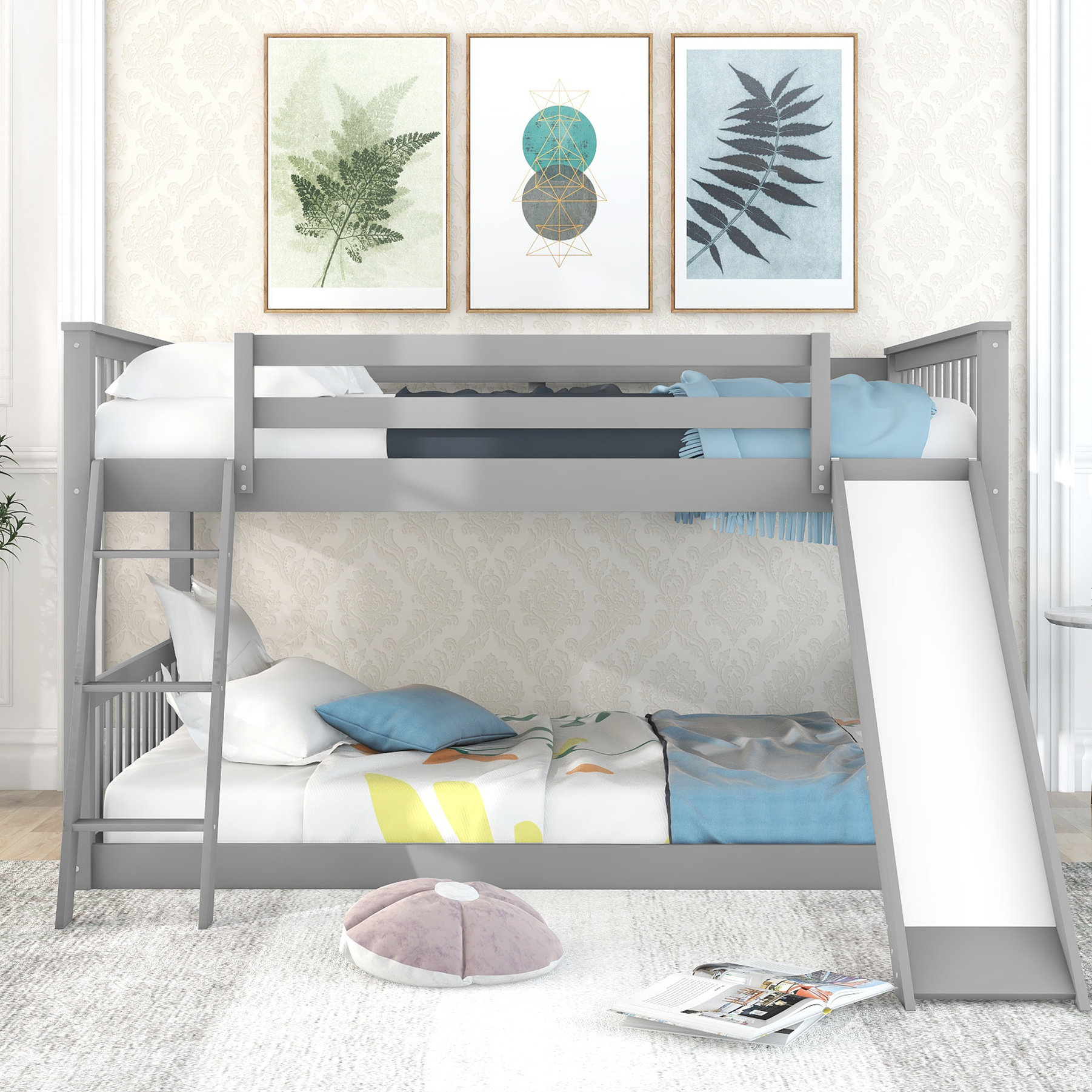 Banior Gray Full Over Bunk Bed With Telescopic And Detachable Slide In ...