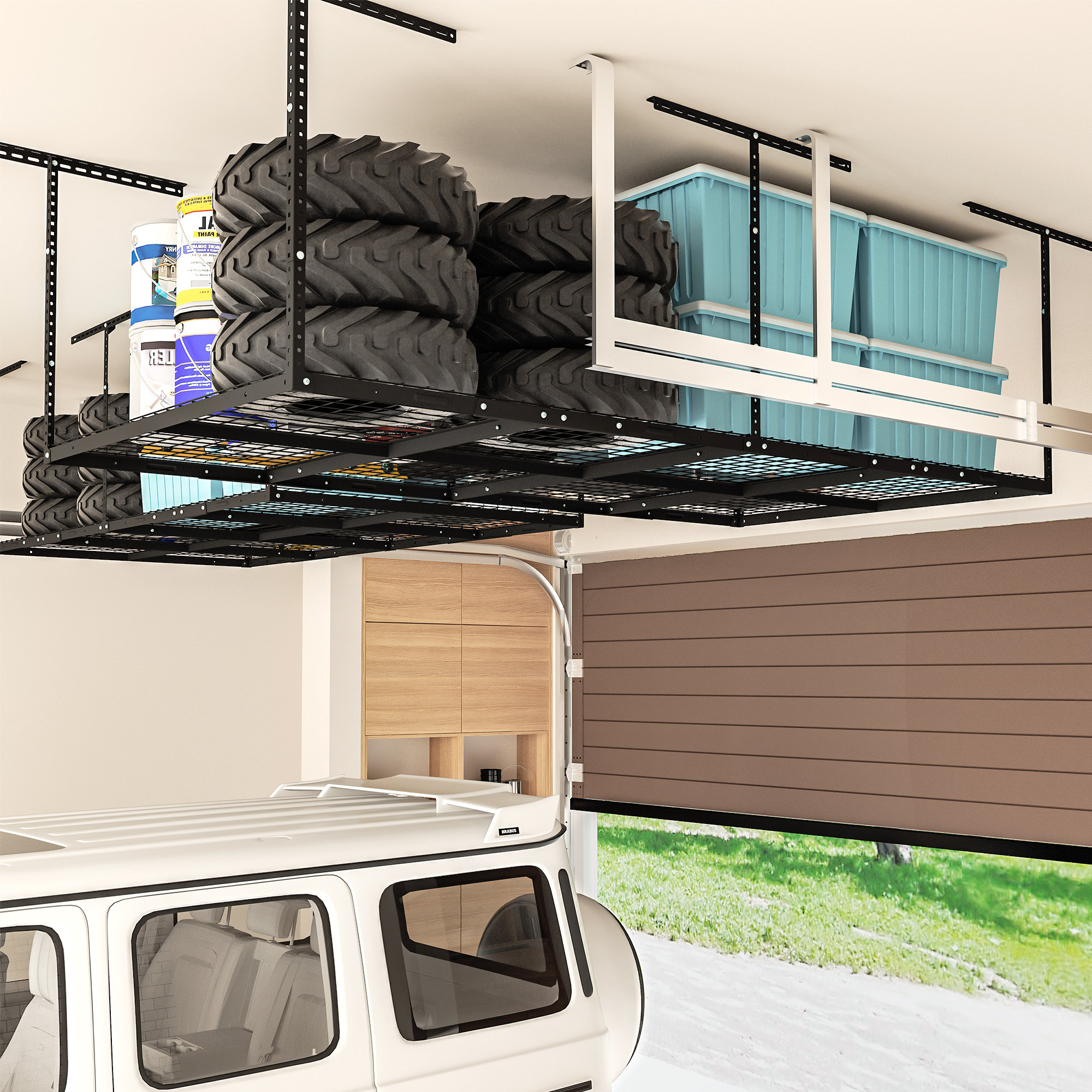 Rebrilliant Maryorie Ceiling Mounted Overhead Steel Garage Storage ...