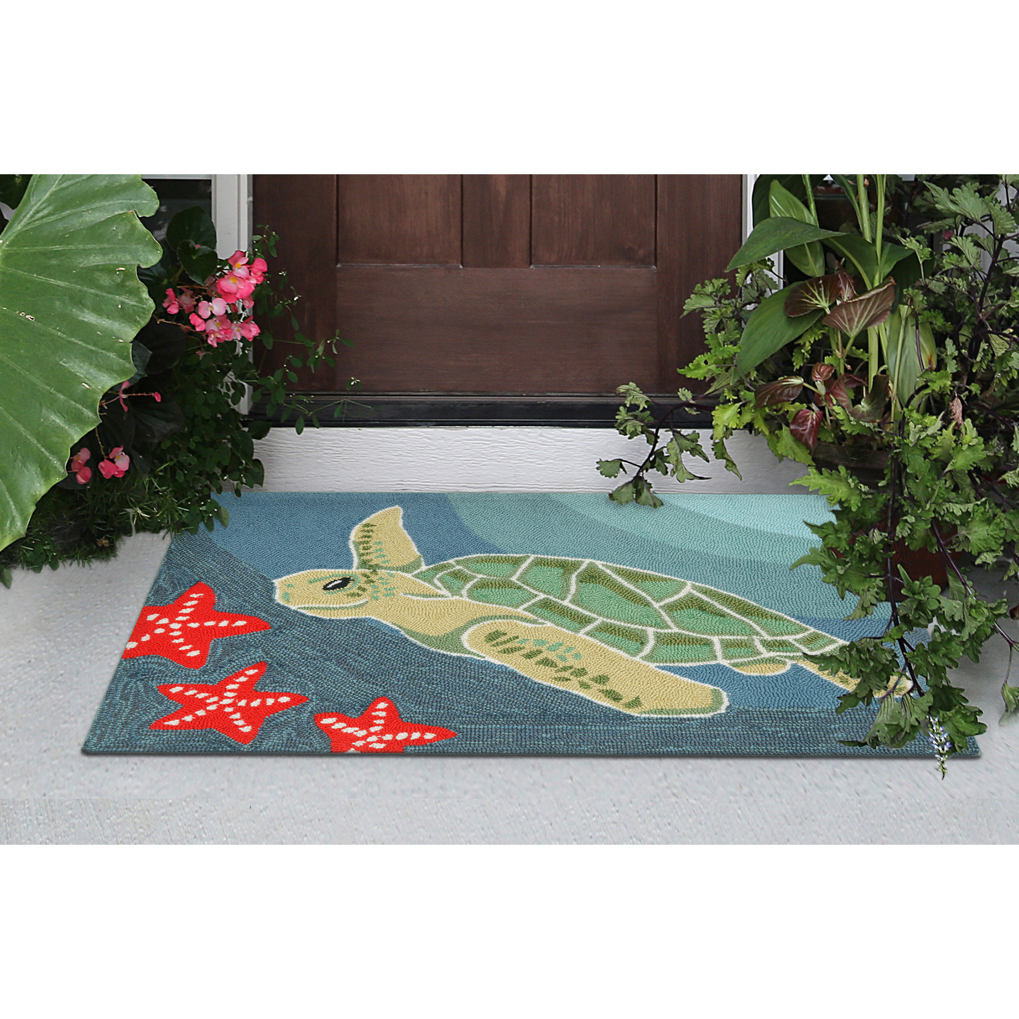 DBK Transitional Rugs Frontporch Sea Turtle Indoor/Outdoor Rug Ocean 1 ...