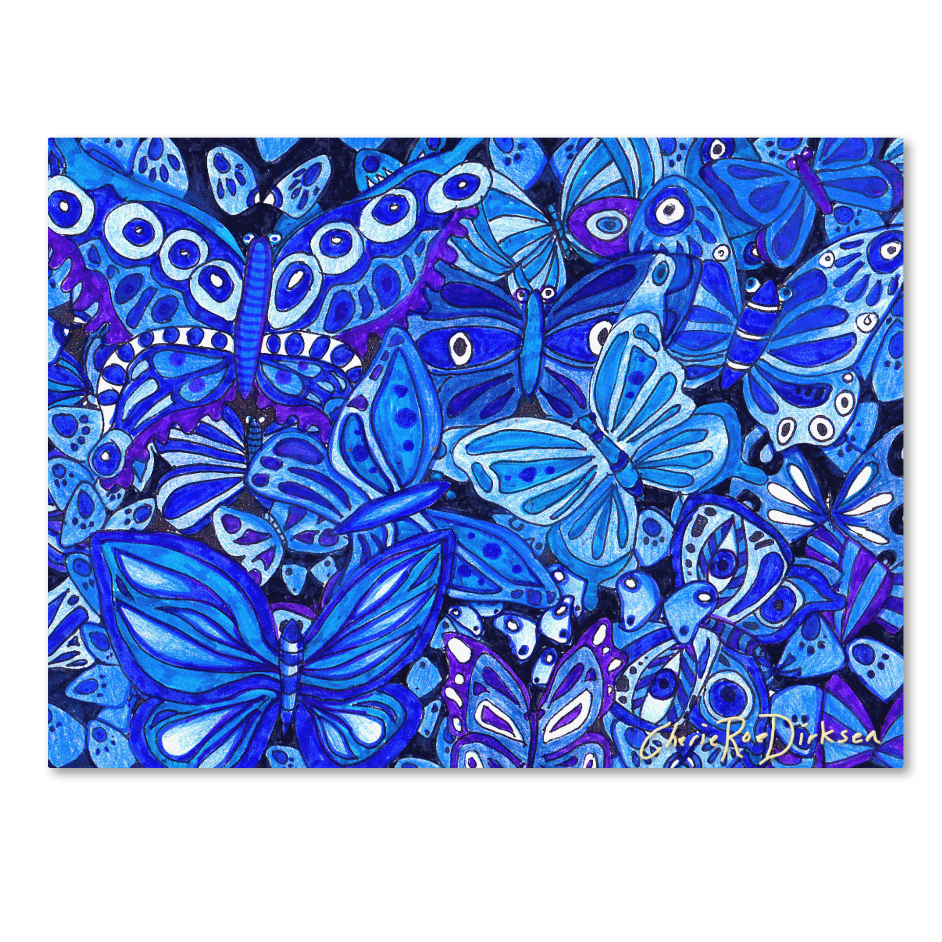 Ebern Designs 'Indigo Butterfly Collage' Print on Wrapped Canvas | Wayfair