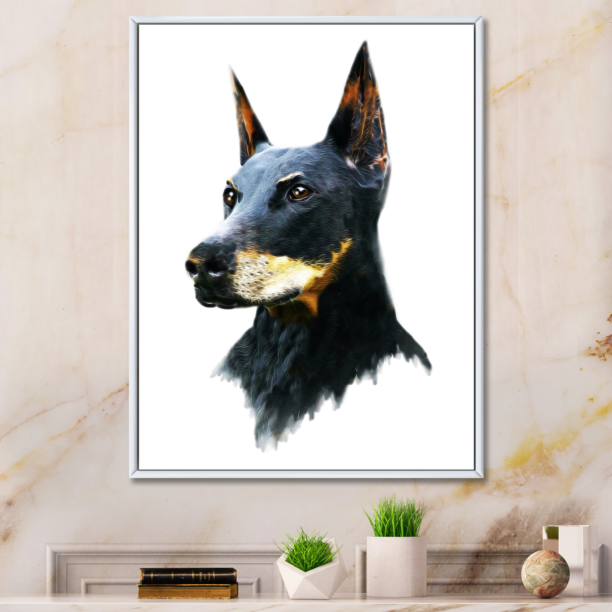 Winston Porter Cartoon Guard Dog Doberman - Floater Frame Print on ...