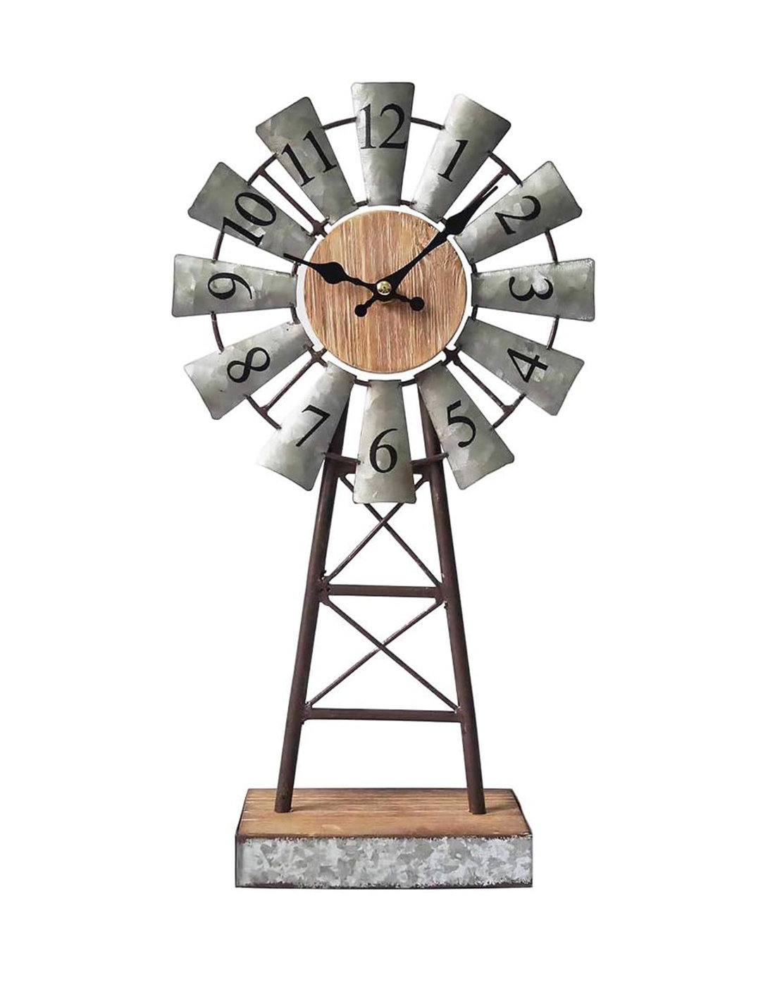 Gracie Oaks Farmhouse Table Clock On Stand, Galvanized Windmill Vintage ...