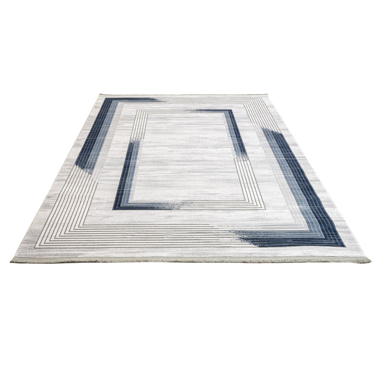 Williston Forge Cornflower Blue Geometric Acrylic Machine Made Area Rug ...