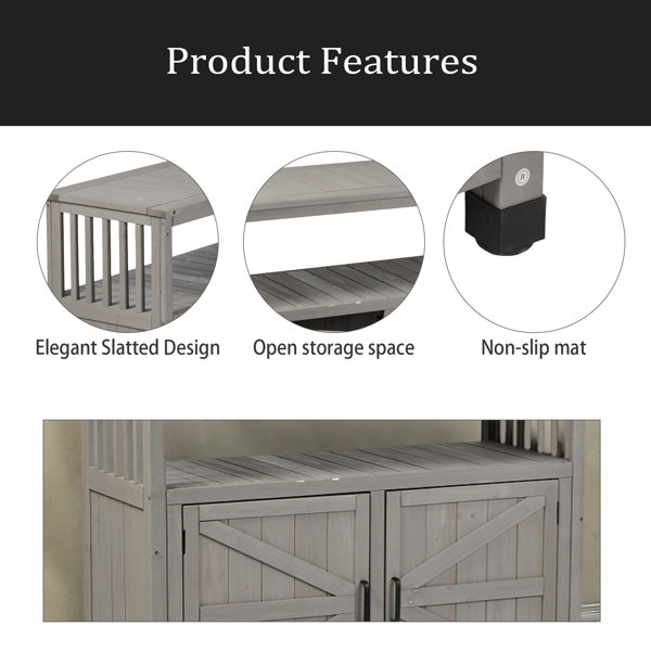 Gracie Oaks Wooden Patio Bar Table Set With Storage, Buffet Cabinet ...