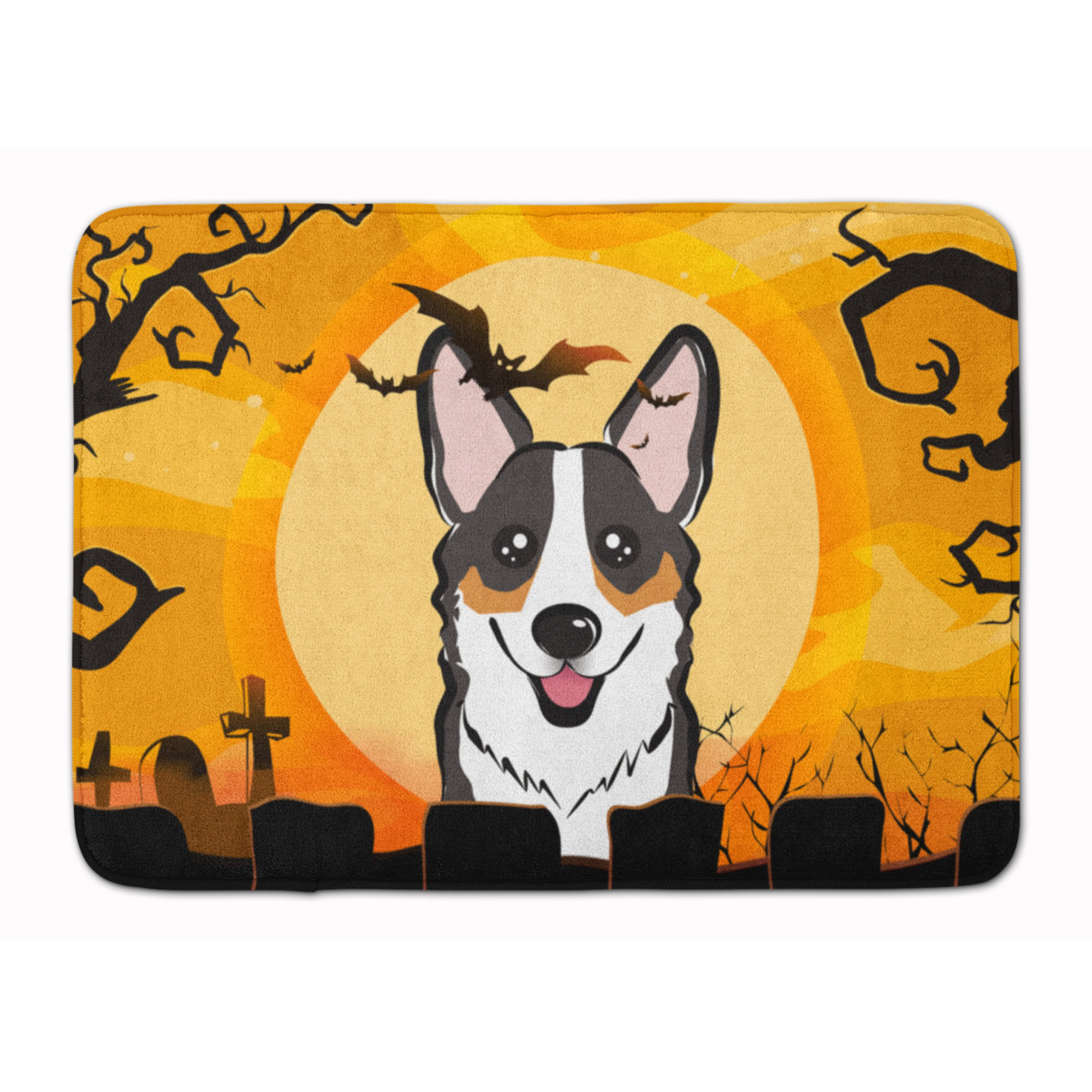 The Holiday Aisle® Dyane Halloween Tricolor Corgi Kitchen Mat | Wayfair