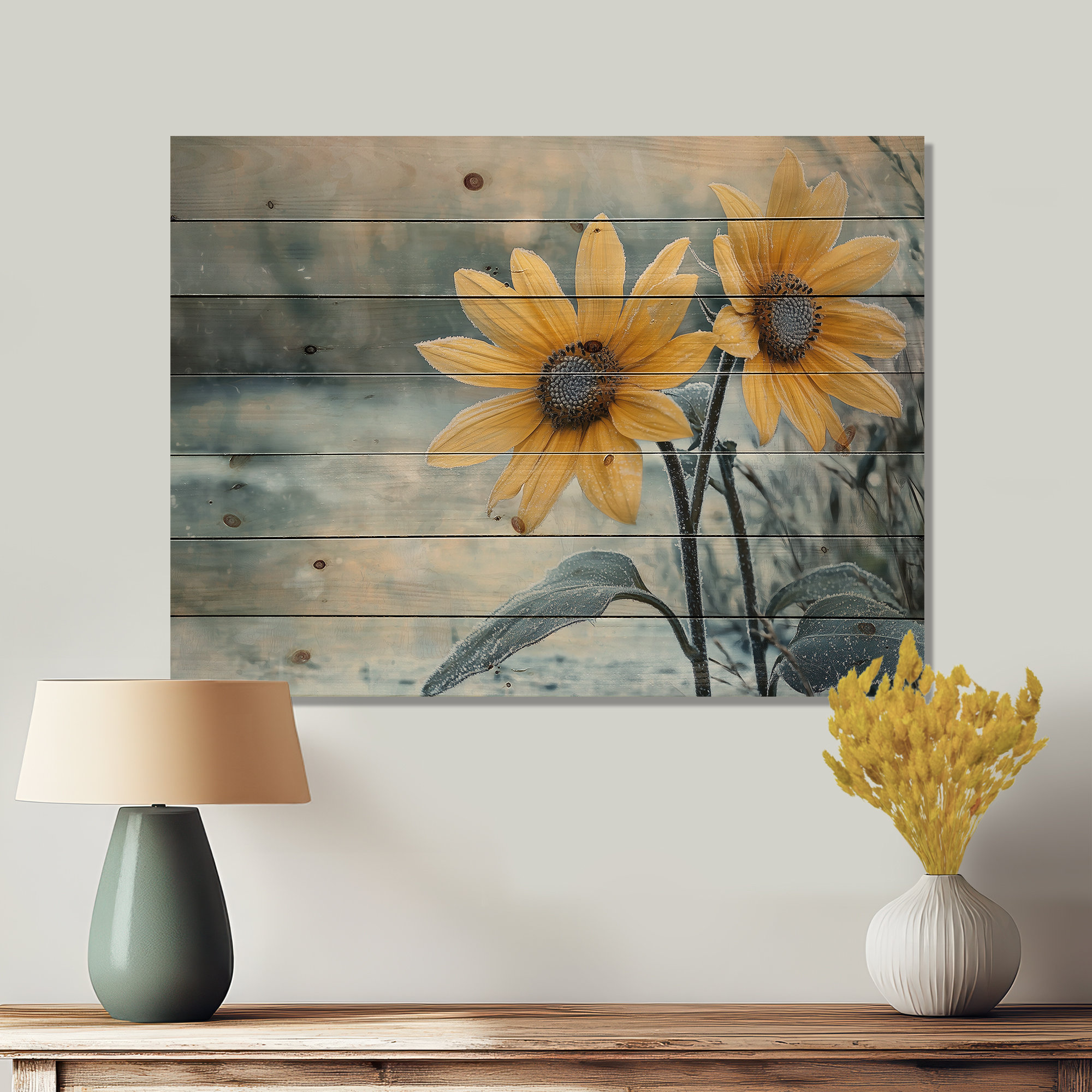 Ophelia & Co. Sunflowers By The Frozen Pond II - Sunflowers Wood Wall ...