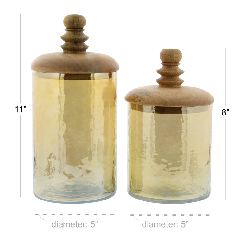 Red Barrel Studio® Glass Gold Decorative Jars with Wood Lids Set ...