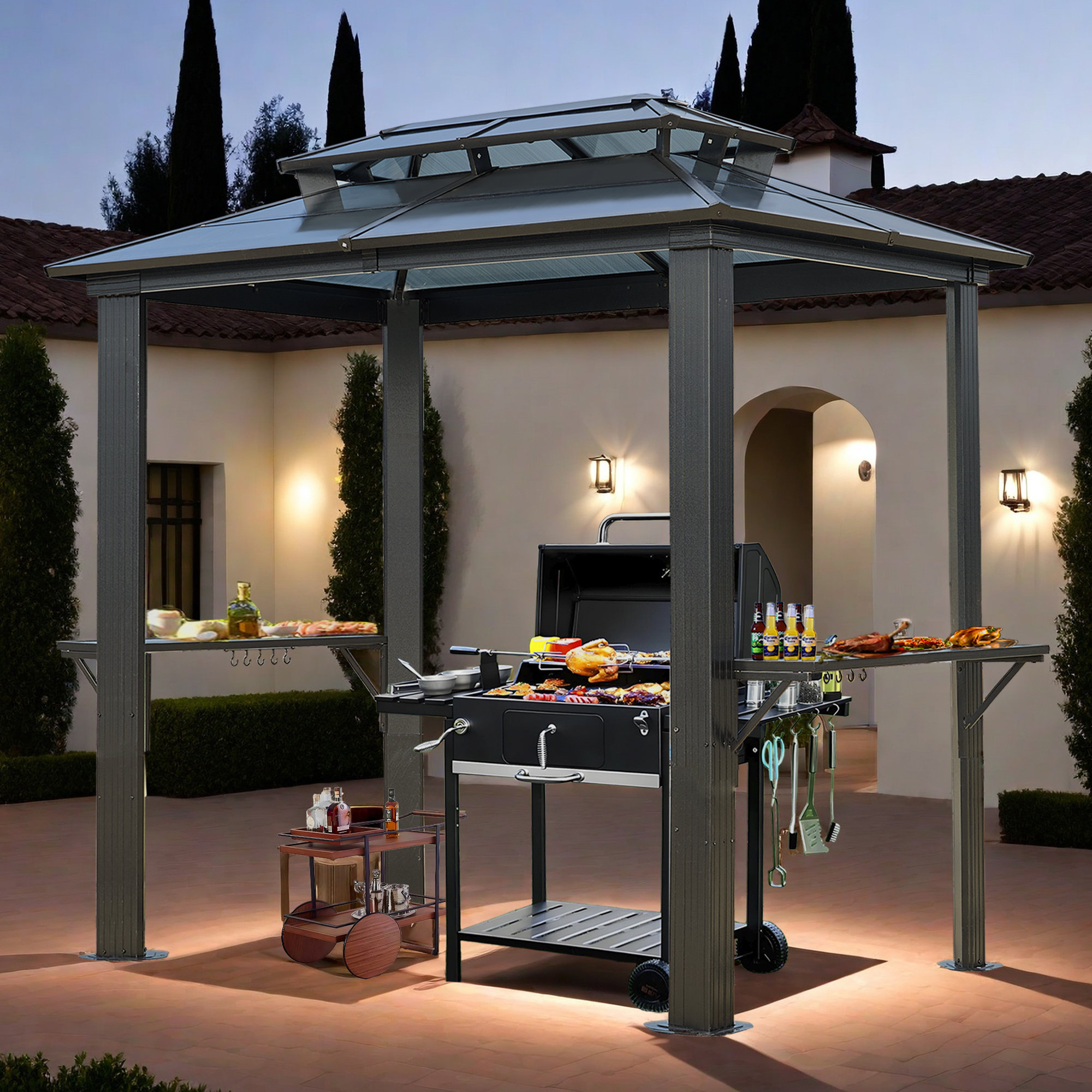 endark 5ft X 8ft Aluminum Bbq Grill Gazebo Grey Hardtop Polycarbonate ...
