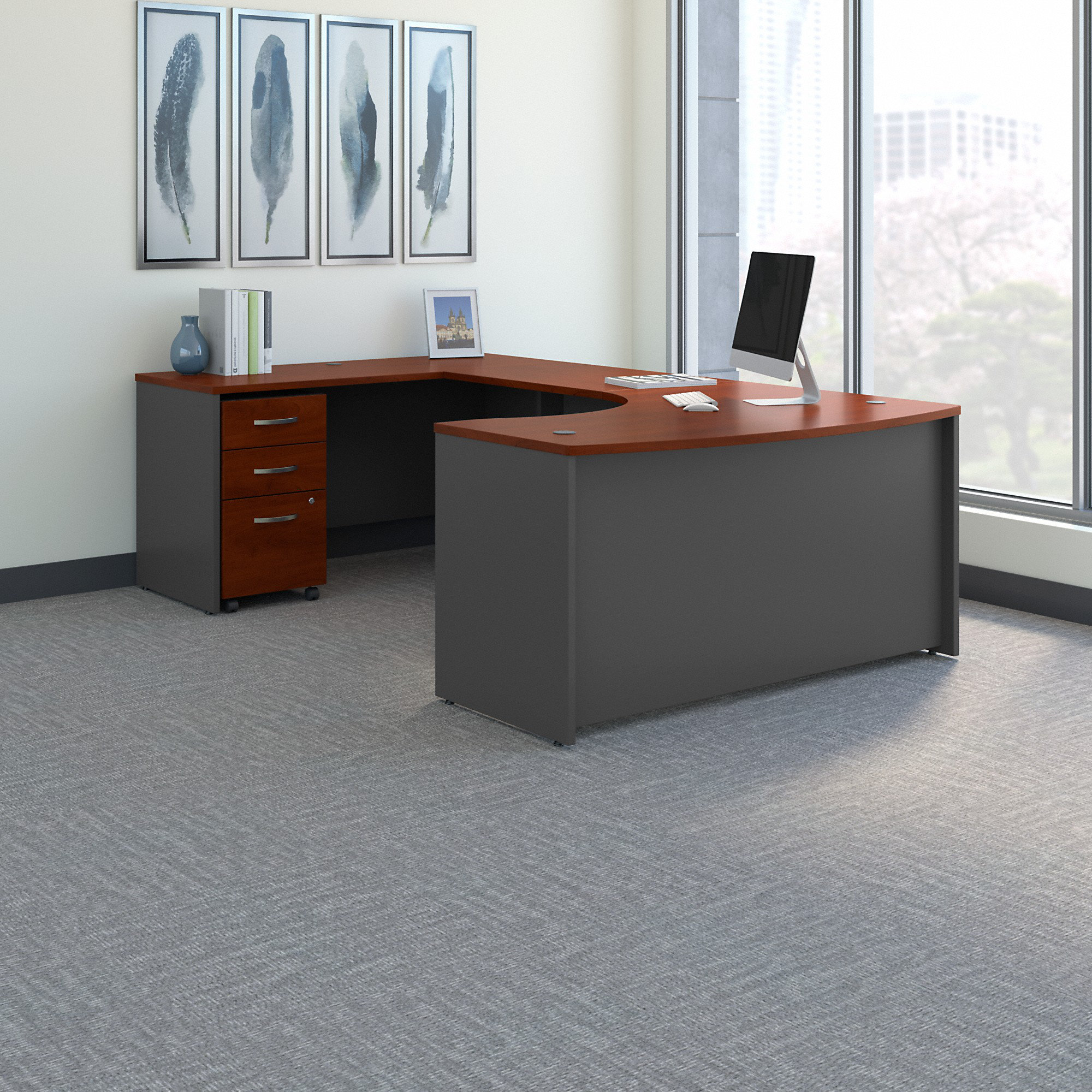 Bush Business Furniture Series C 60W Left Handed Bow Front U Shaped ...
