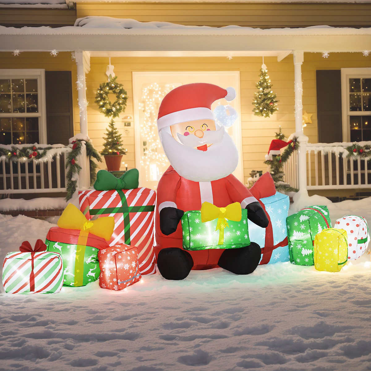 The Holiday Aisle® Santa & Gifts Inflatable - 4.4Ft LED Christmas Blow ...