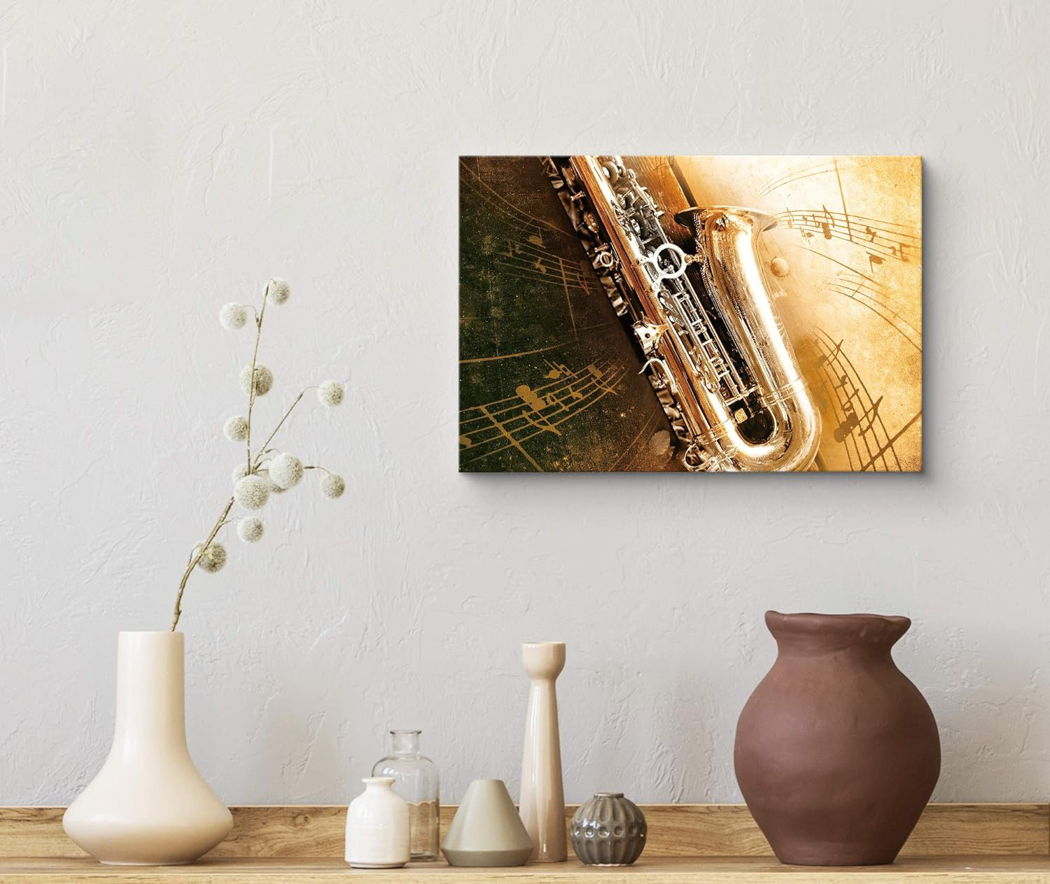 IDEA4WALL Bronze Saxophone with Swirling Music Notes Music Instruments ...