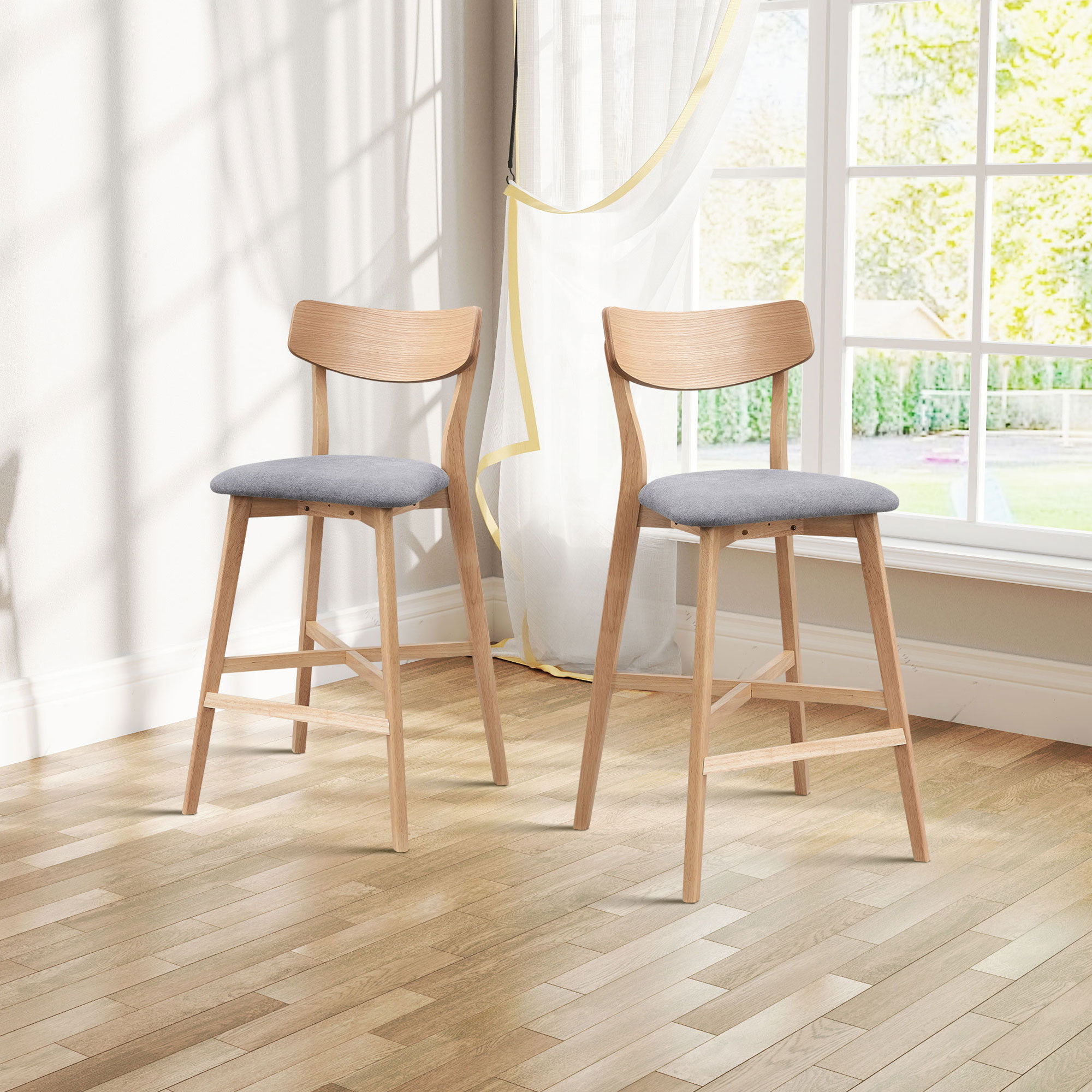 Corrigan Studio® Wooden Bar Chairs Set of 2 | Wayfair