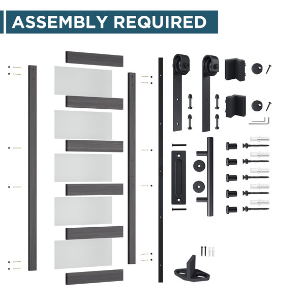 LDB_BUILDING 84" Frosted Glass and Manufactured Paneled Wood Barn Door ...