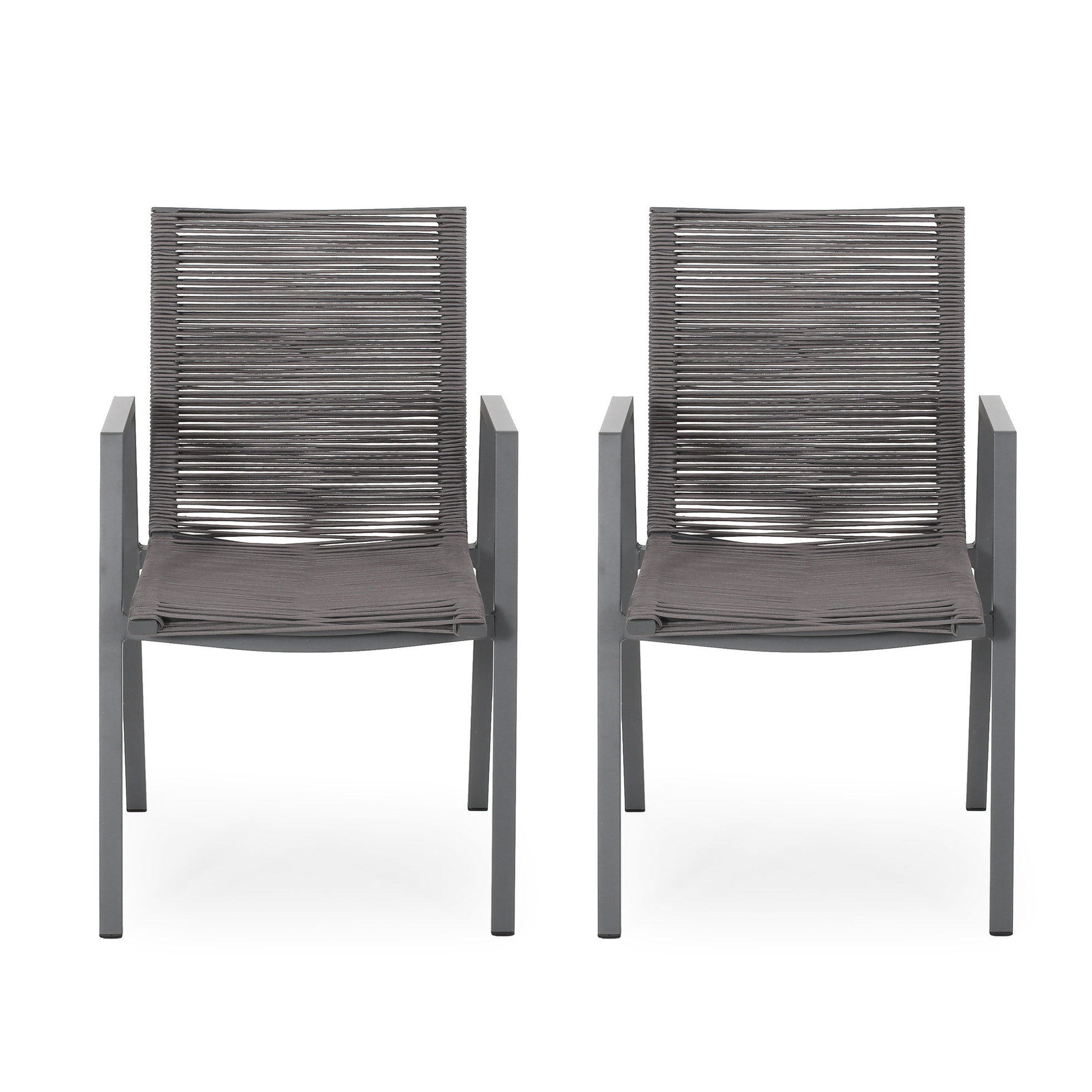 Wrought Studio™ Modern Rope Seat Dining Chairs, Outdoor, Aluminum, Dark ...