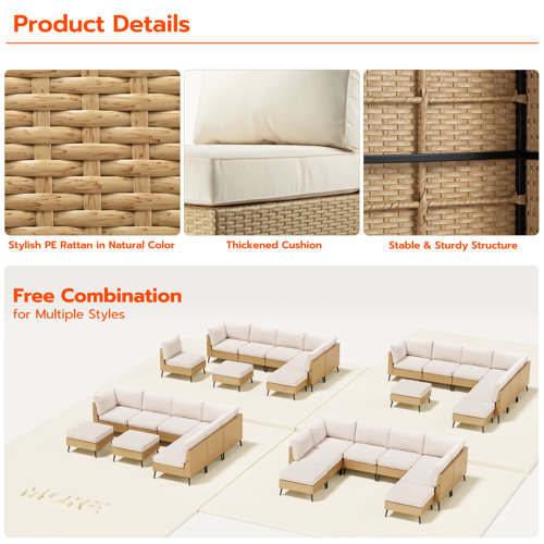 Hokku Designs Zahro 8 - Person Outdoor Sectional Seating Group with ...