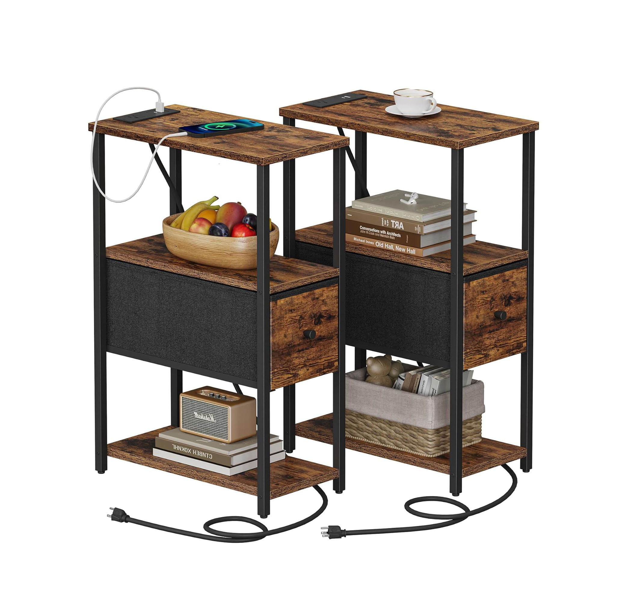 Red Barrel Studio® Set Of 2 Small Narrow End Table With Charging ...