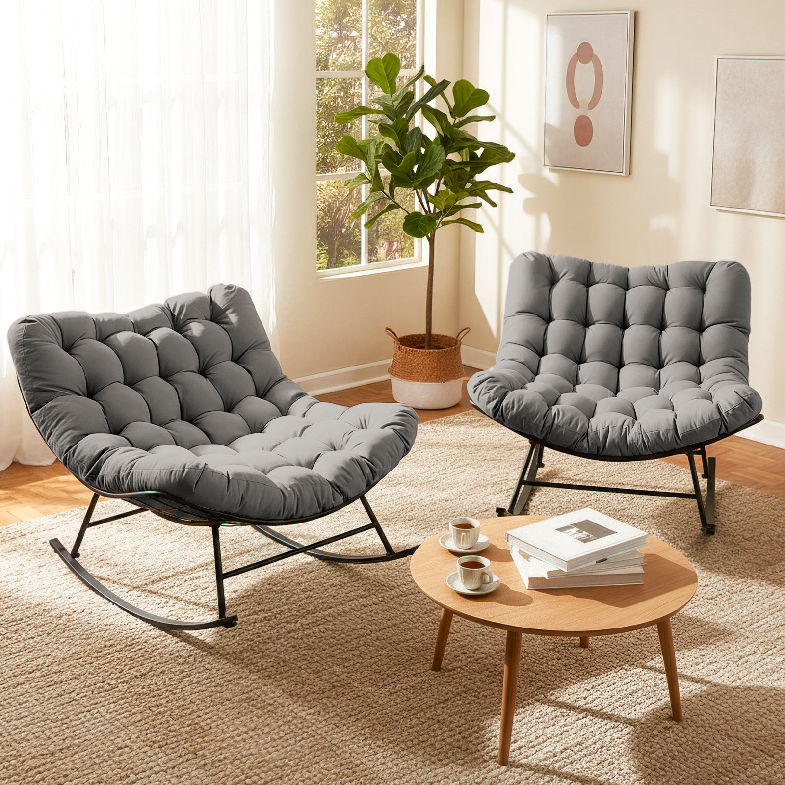 Red Barrel Studio Oversized Patio Rocking Chair With Cushion Set Of 2 ...
