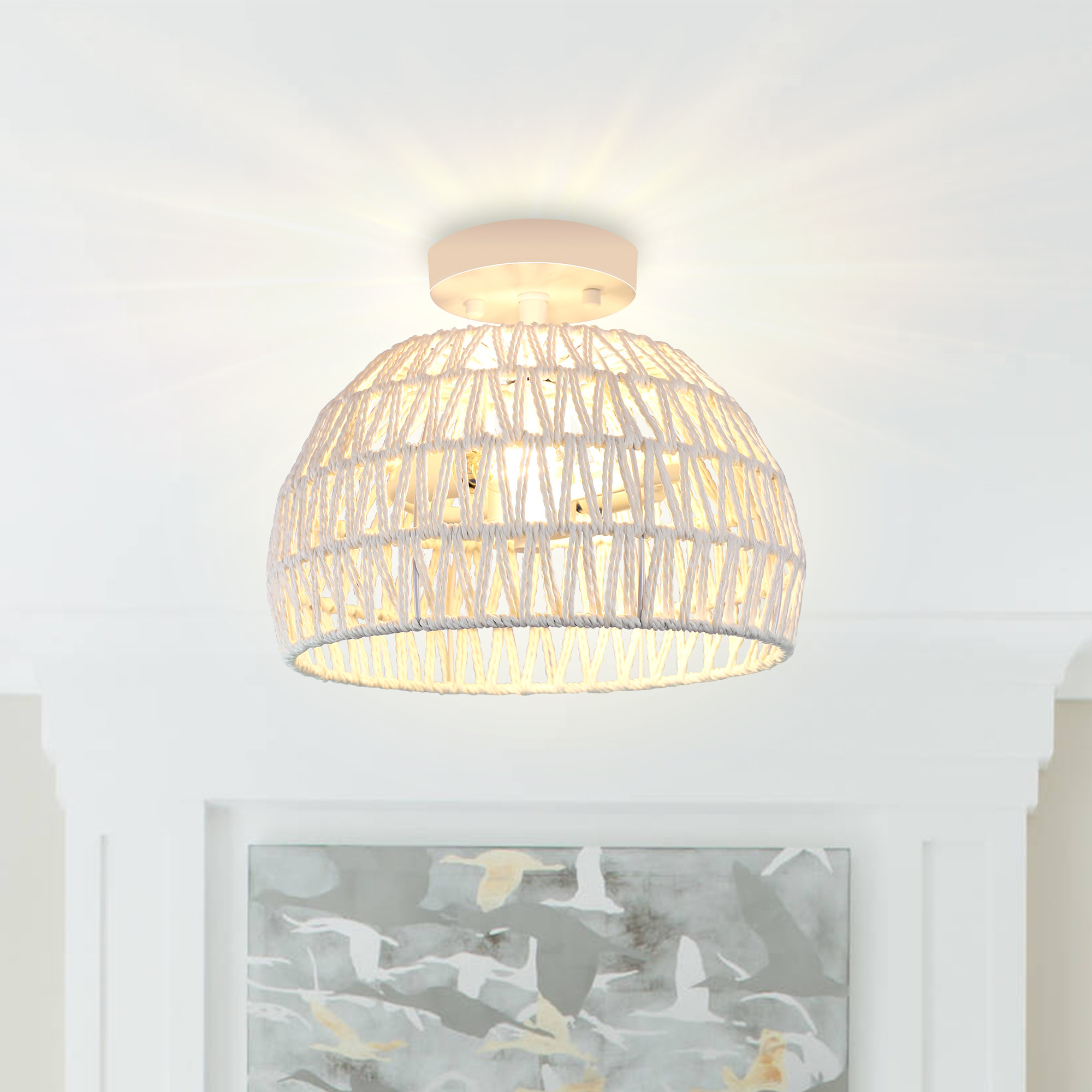 Bay Isle Home™ Berwyck Semi Flush Mount Rattan Light Fixture Boho Light ...