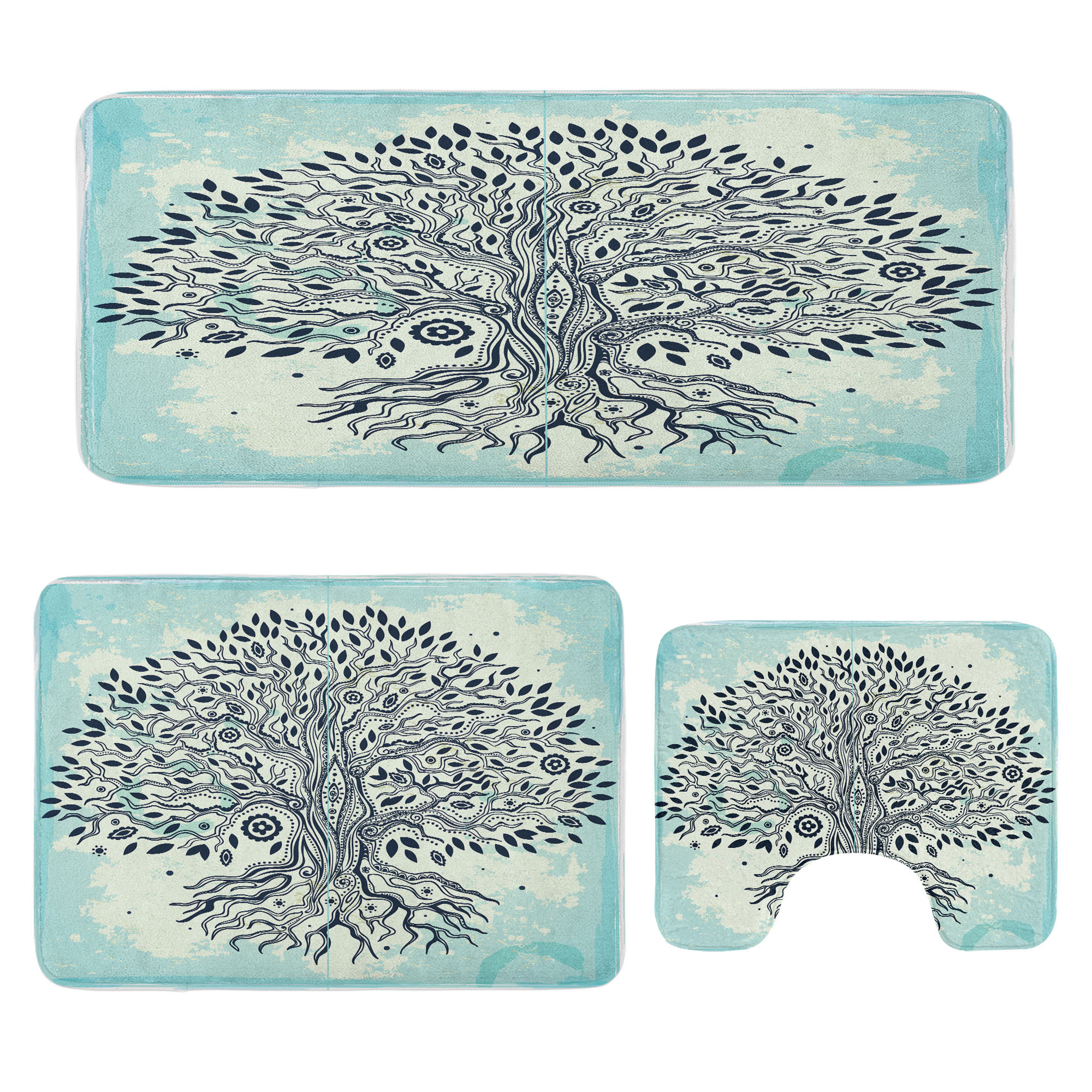 East Urban Home Tree Bathroom Rug Set 3 Pieces U-Shape & Rectangle Mats ...