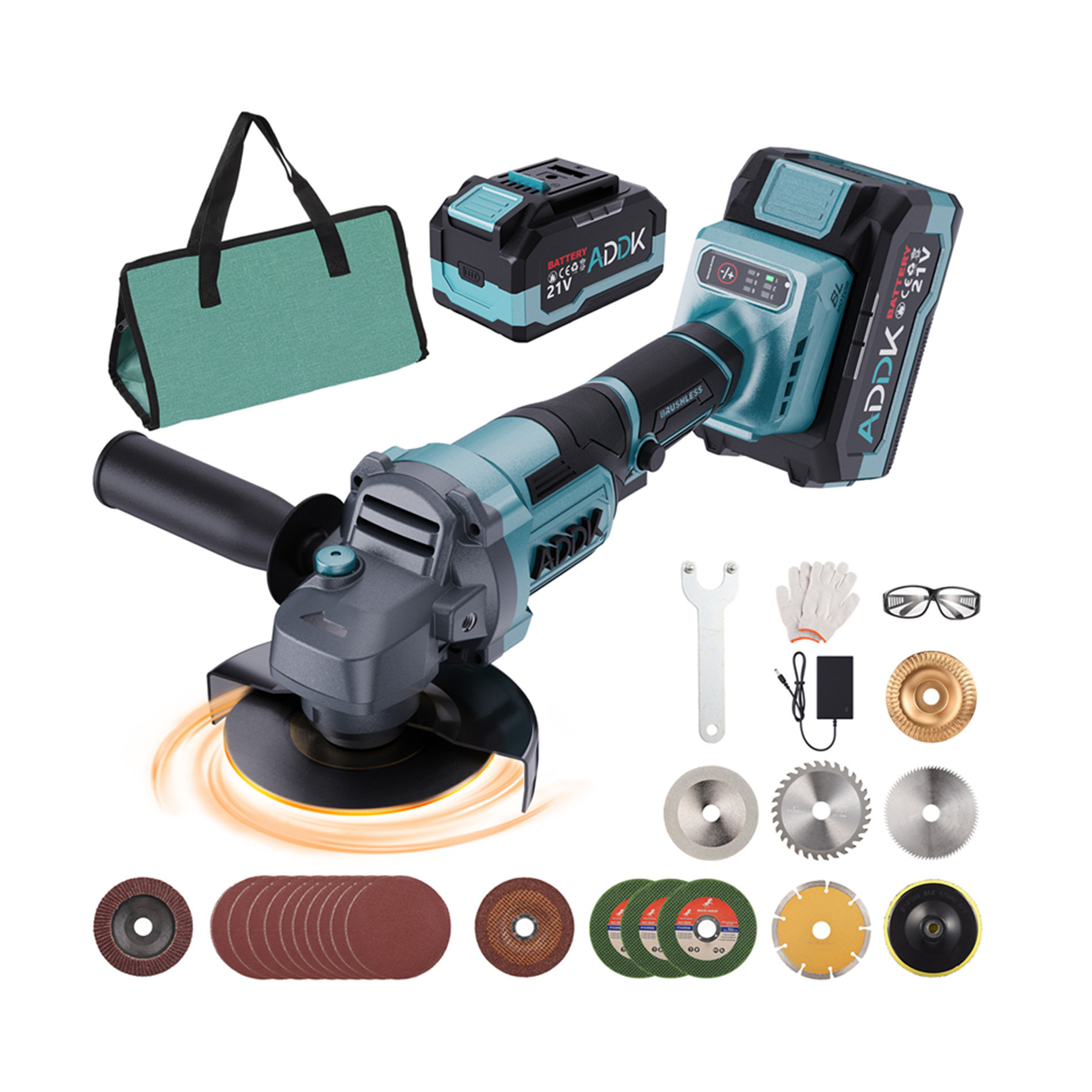 WDDH 21V Cordless Angle Grinder, 4-1/2 Inch Electric Metal Grinder Tool ...