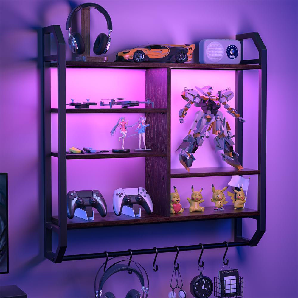 Orren Ellis LED Gaming Floating Shelves, Adjustable Wall Mounted ...